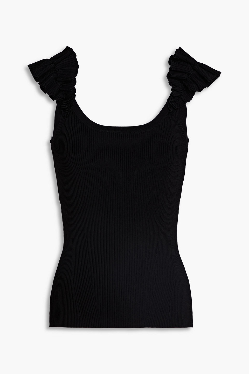 Zimmermann Dancer Ruffled Ribbed-knit Top In Black | ModeSens
