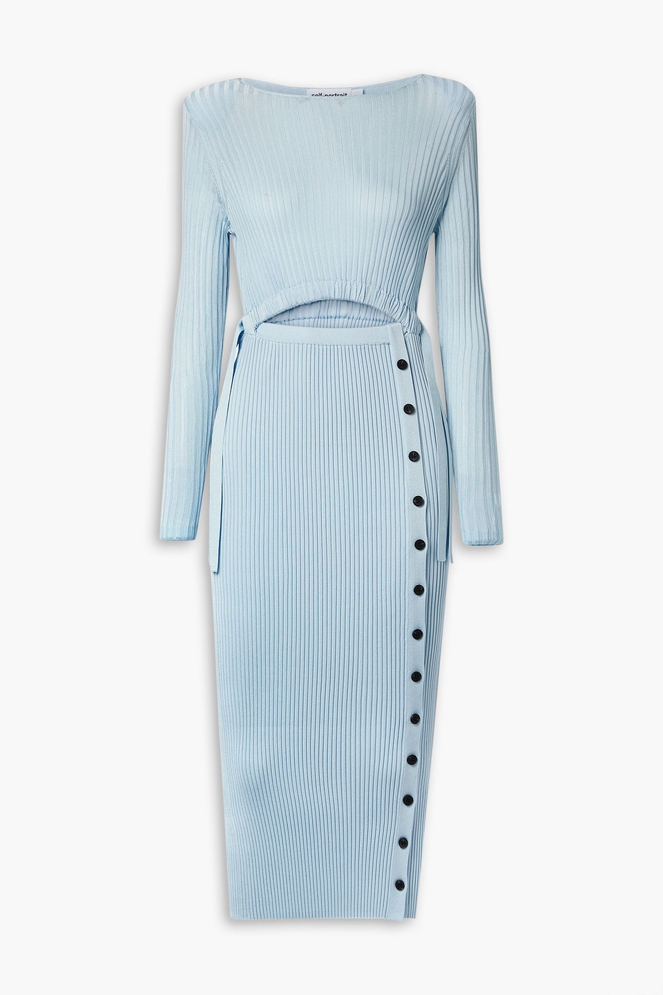 Self-portrait Cutout Ribbed-knit Midi Dress In Blue | ModeSens
