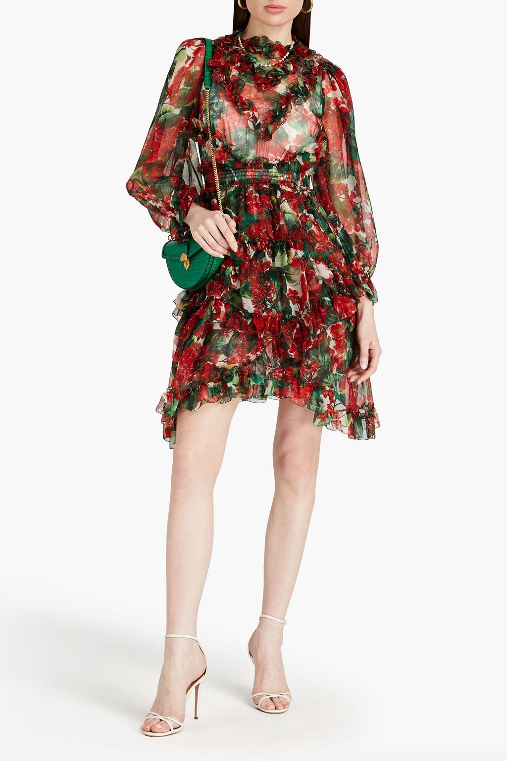 Dolce And Gabbana Ruffled Floral Print Silk Chiffon Dress The Outnet