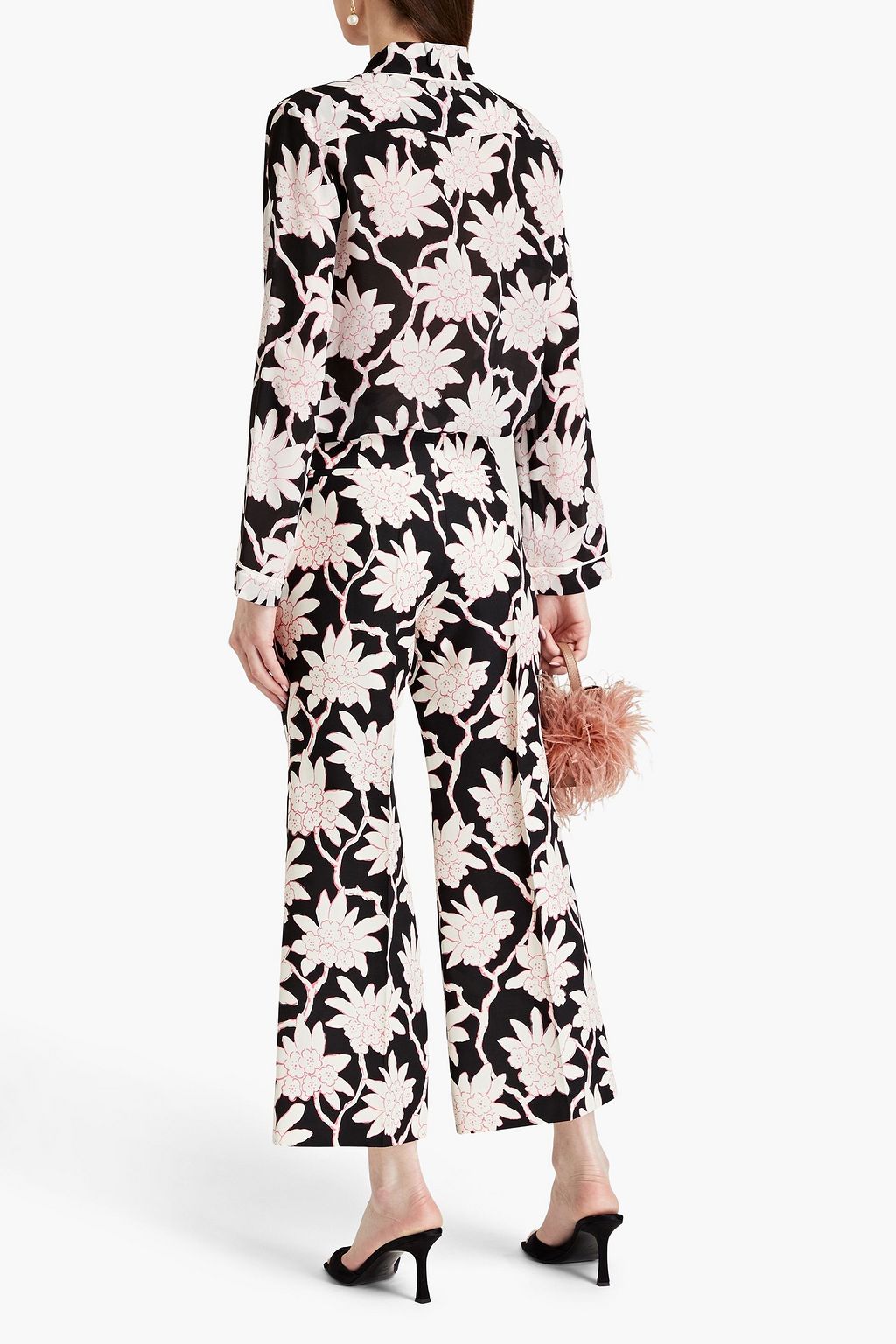 Valentino Garavani Floral Print Wool And Silk Blend Crepe Flared Pants