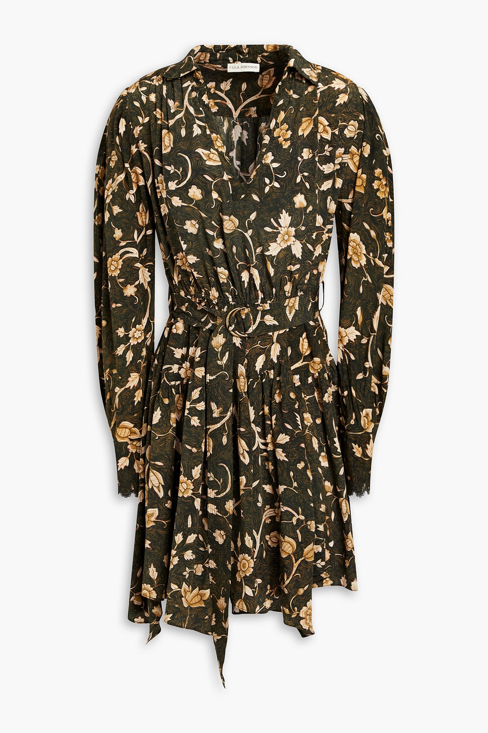 Ulla Johnson Emmeline Belted Floral-print Silk Mini Dress In Green ...