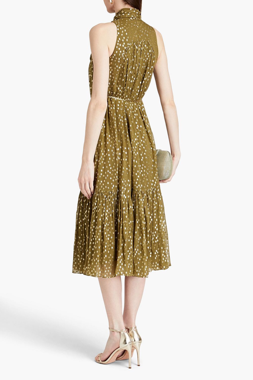 Zimmermann Pussy Bow Metallic Fil Coupé Silk Blend Crepon Midi Dress