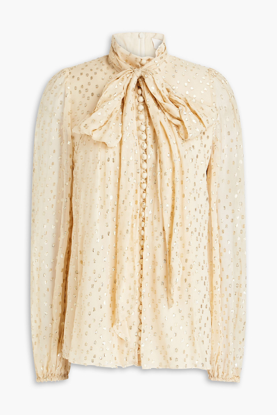 Zimmermann Pussy Bow Metallic Fil Coupé Silk Blend Georgette Blouse In