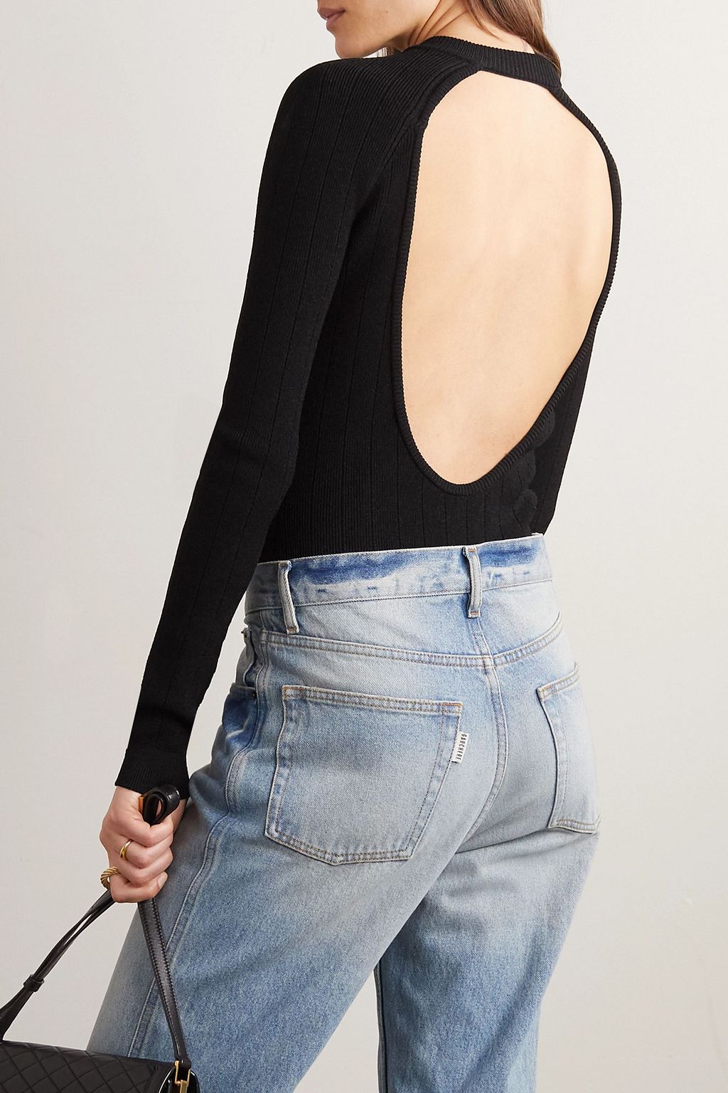 BALMAIN Open-back button-embellished ribbed-knit bodysuit | THE OUTNET
