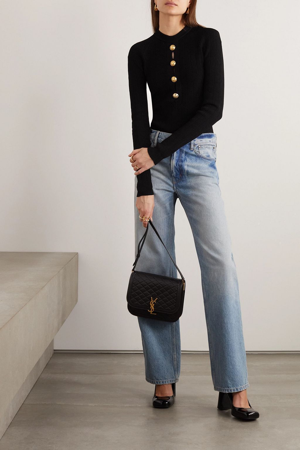 BALMAIN Open-back button-embellished ribbed-knit bodysuit | THE OUTNET