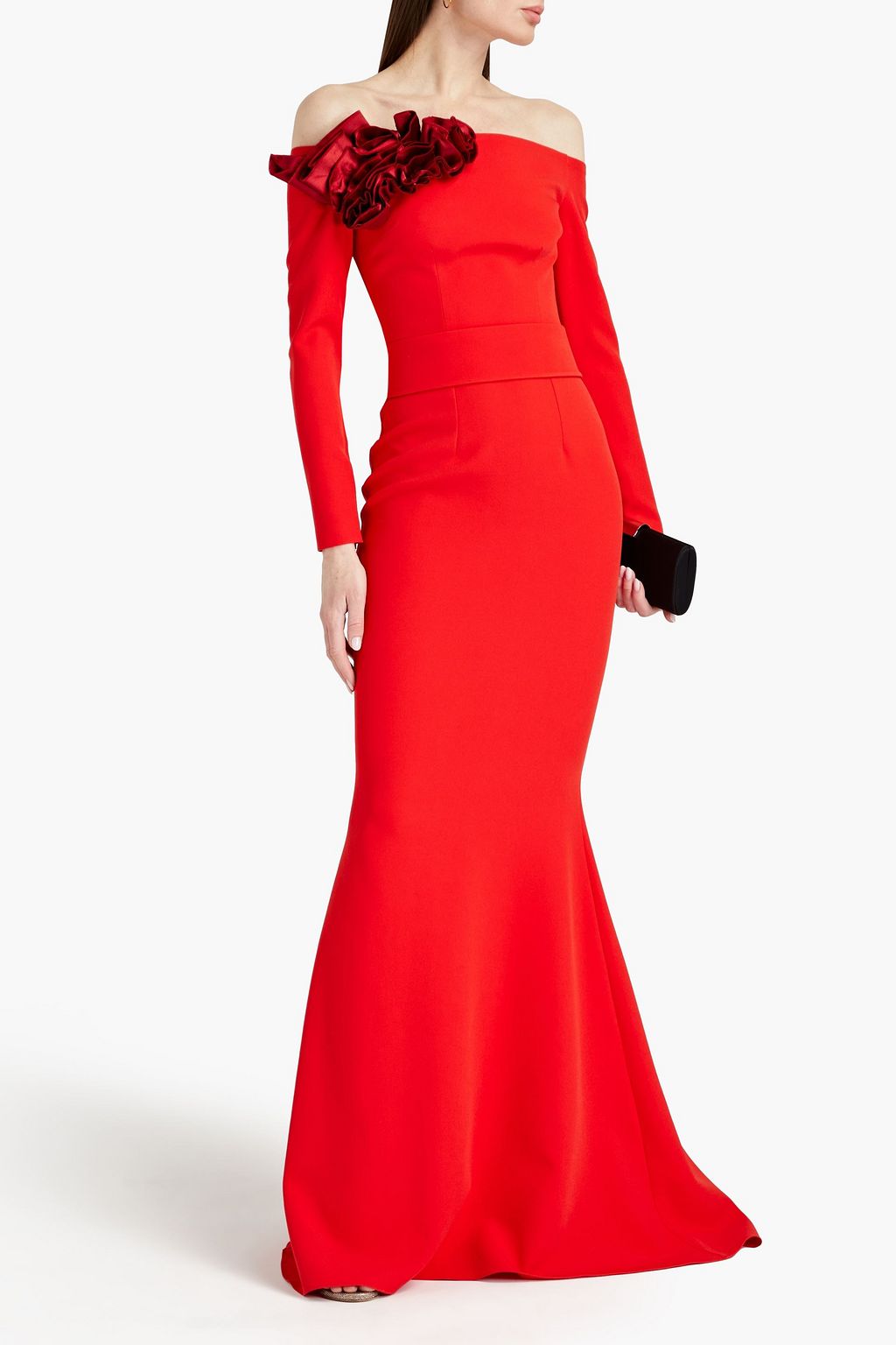 Safiyaa Veasna Off The Shoulder Floral Appliquéd Crepe Gown The Outnet