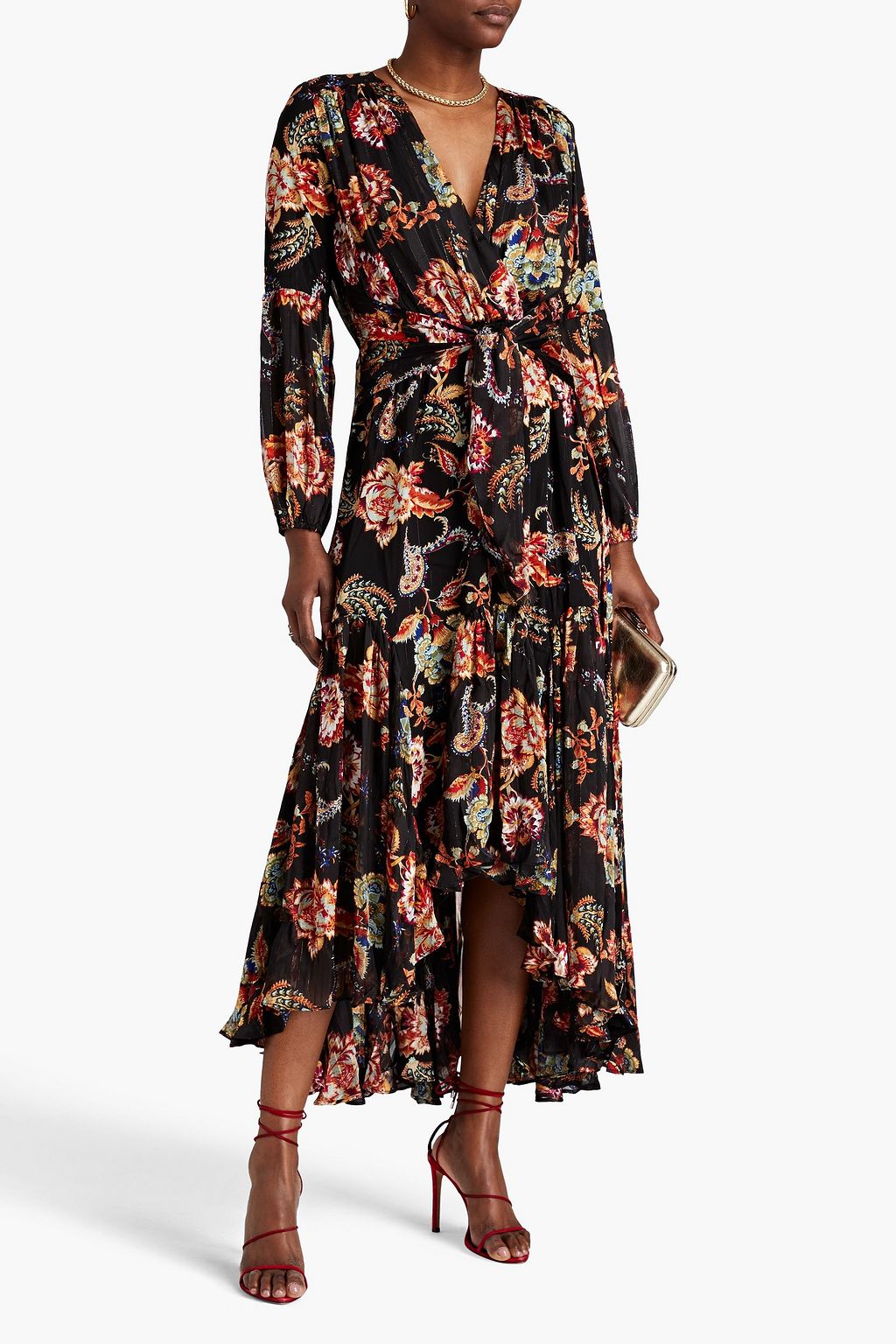 ELLIATT Balance wrap-effect printed chiffon maxi dress | THE OUTNET