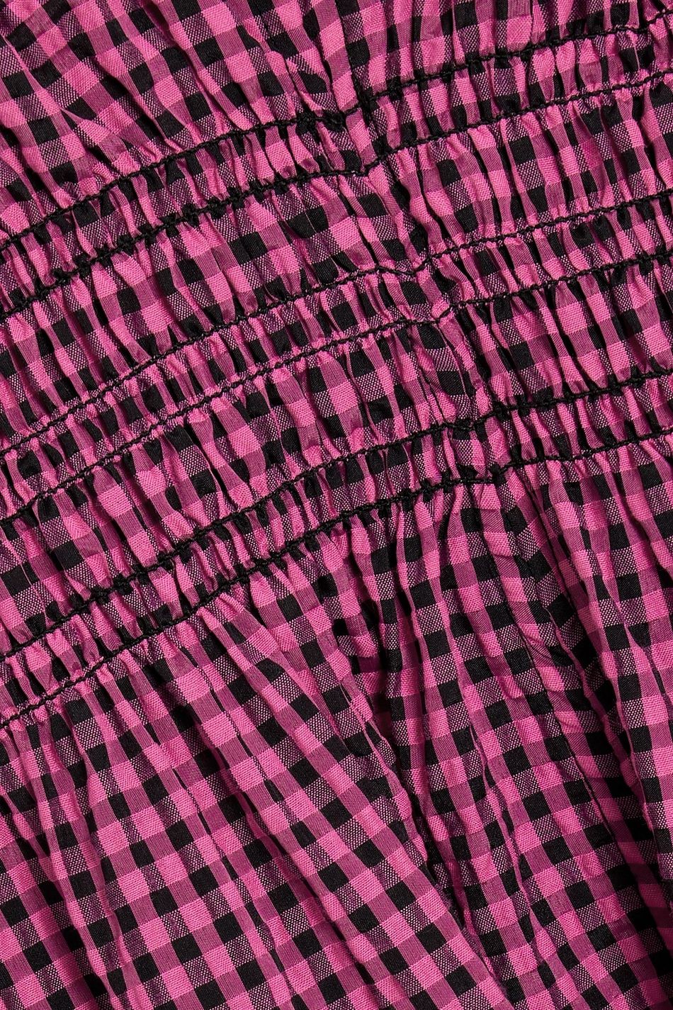 Ganni Shirred Gingham Seersucker Midi Dress The Outnet