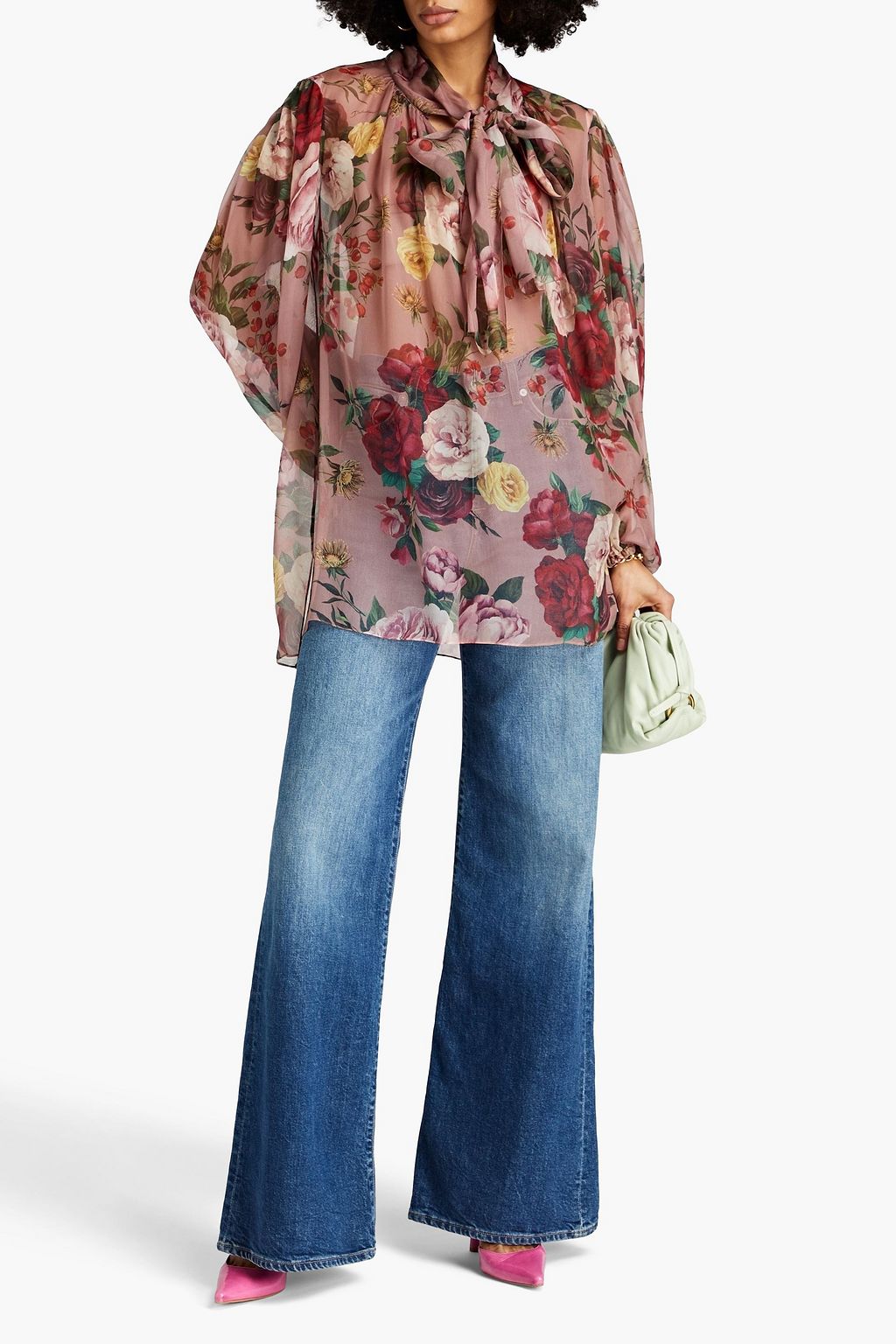 Dolceandgabbana Pussy Bow Floral Print Silk Chiffon Blouse The Outnet