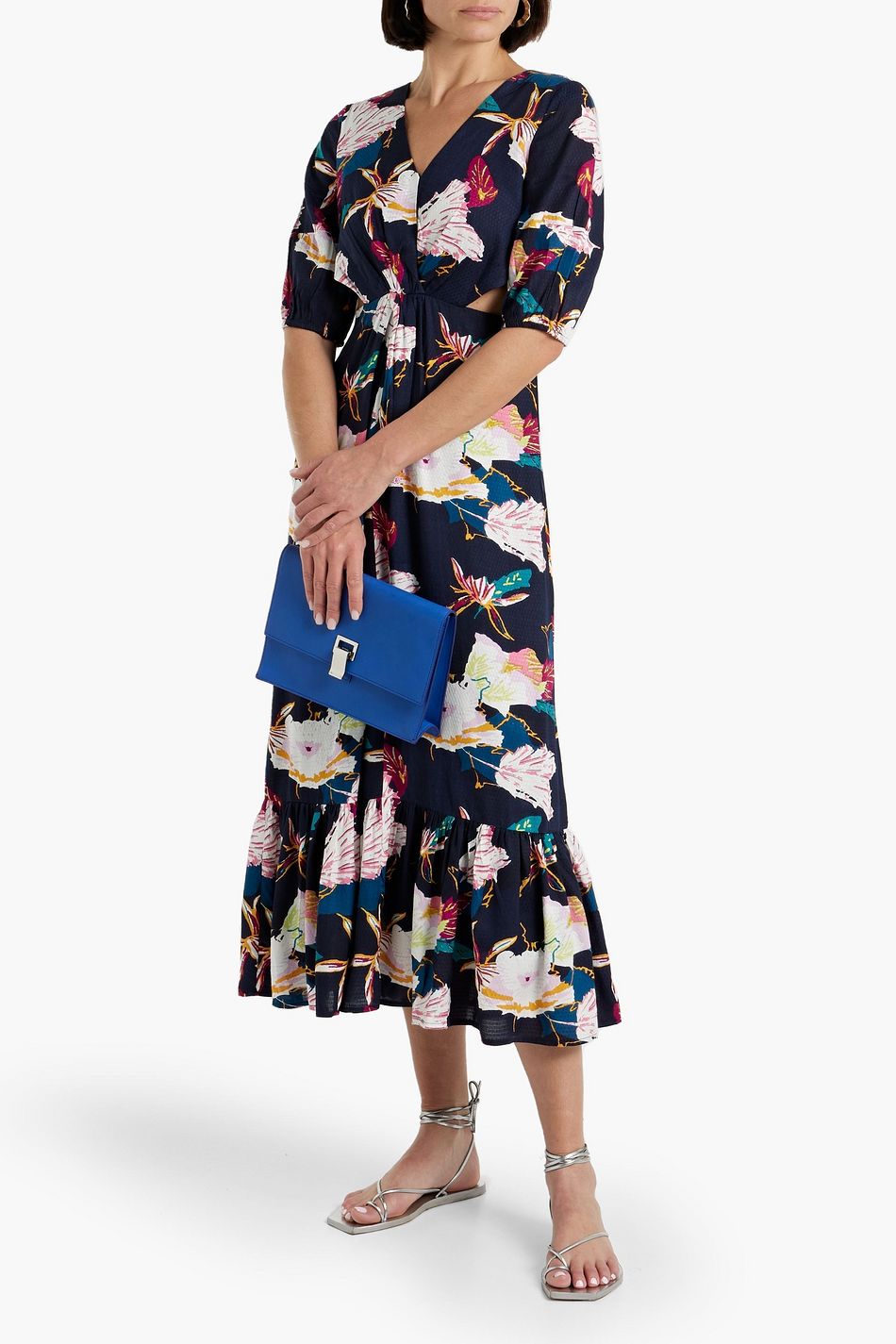 WALTER BAKER Wynona gathered cutout floral-print jacquard midi dress ...