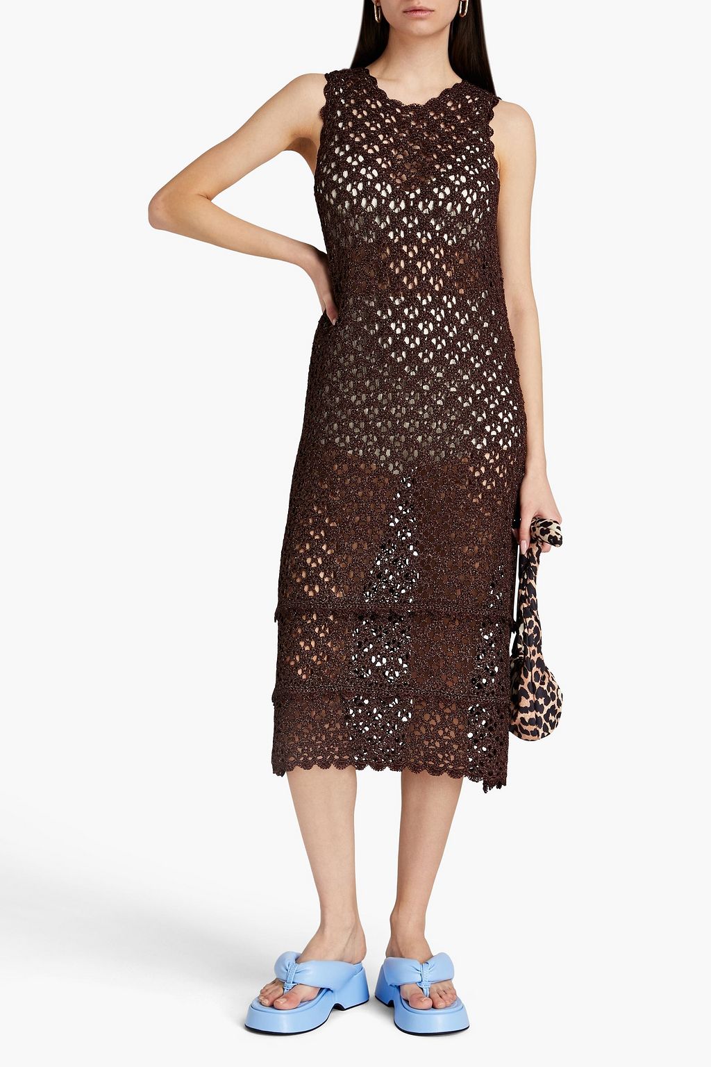 GANNI Metallic crochet midi dress | THE OUTNET