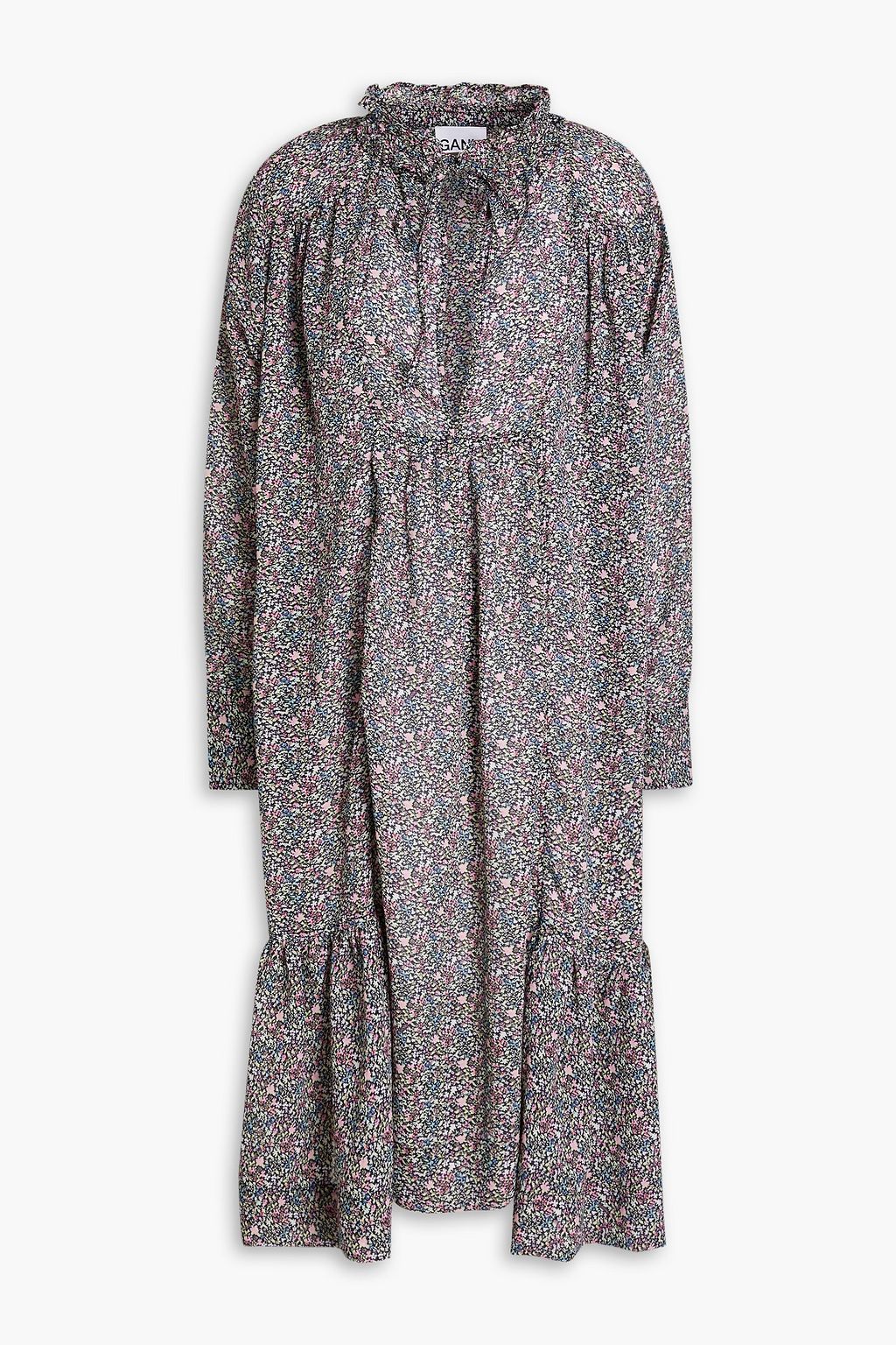 GANNI Gathered floral-print crepe midi dress | THE OUTNET