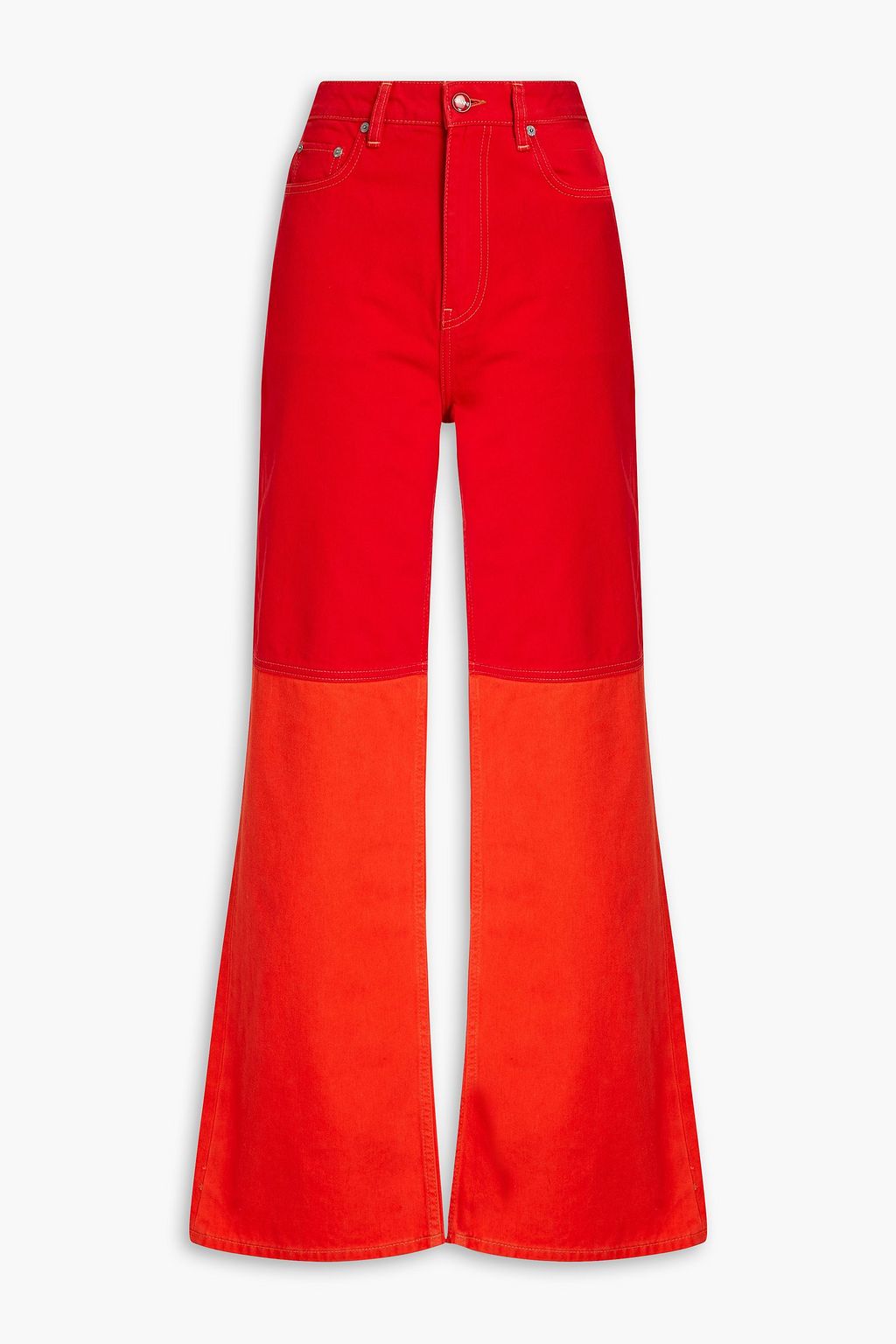 GANNI Two-tone high-rise straight-leg jeans | THE OUTNET
