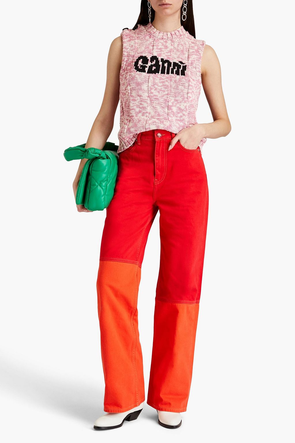 GANNI Two-tone high-rise straight-leg jeans | THE OUTNET
