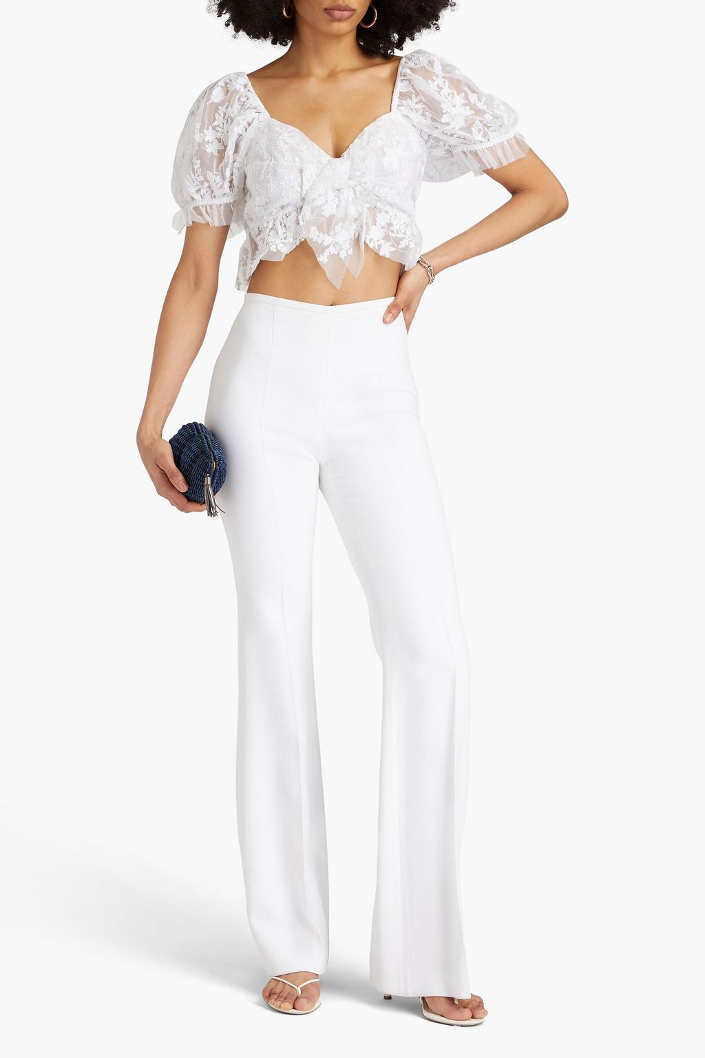 LOVESHACKFANCY Soleil cropped embroidered tulle top | THE OUTNET