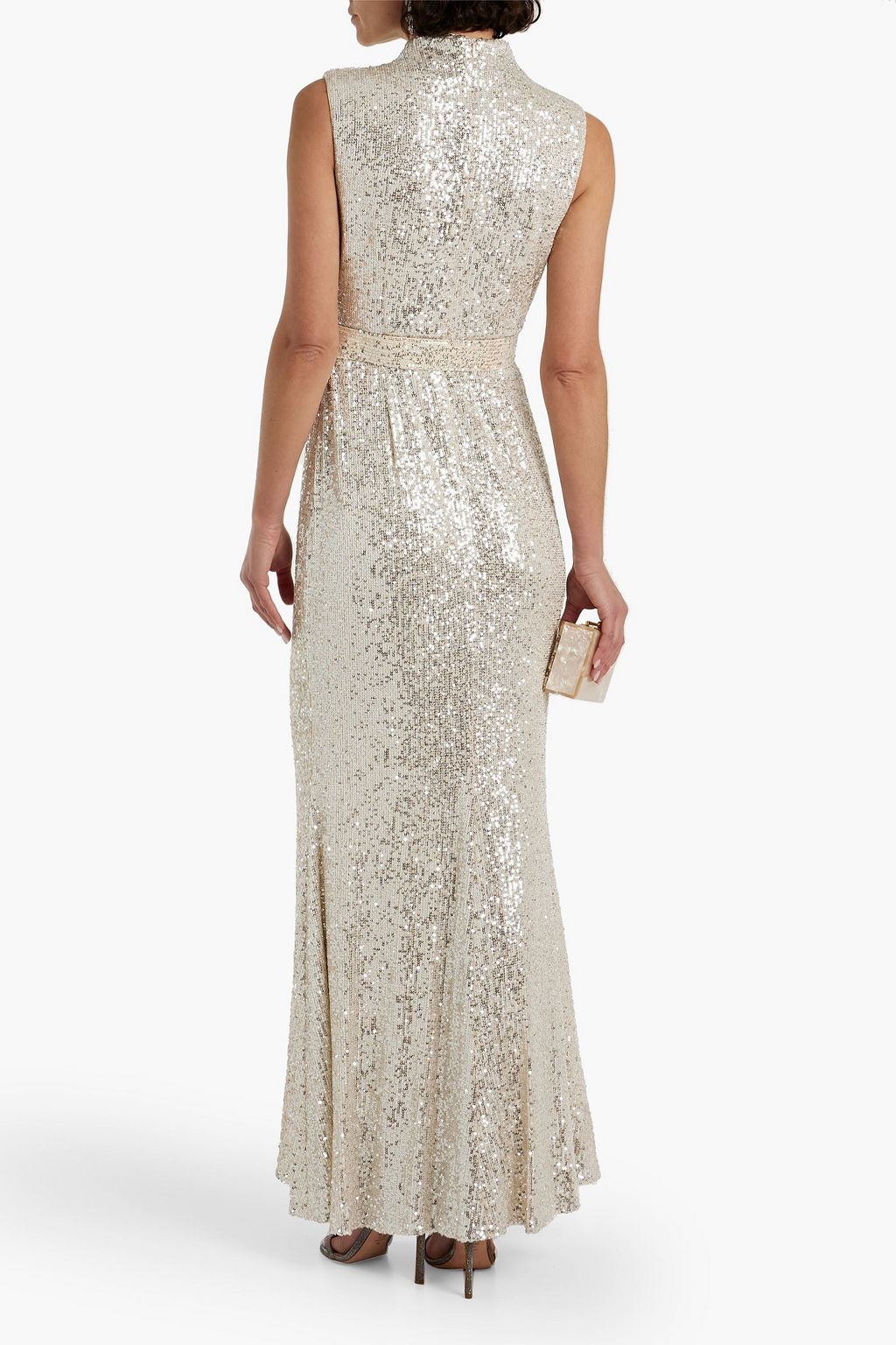 BADGLEY MISCHKA Belted sequined tulle gown | THE OUTNET