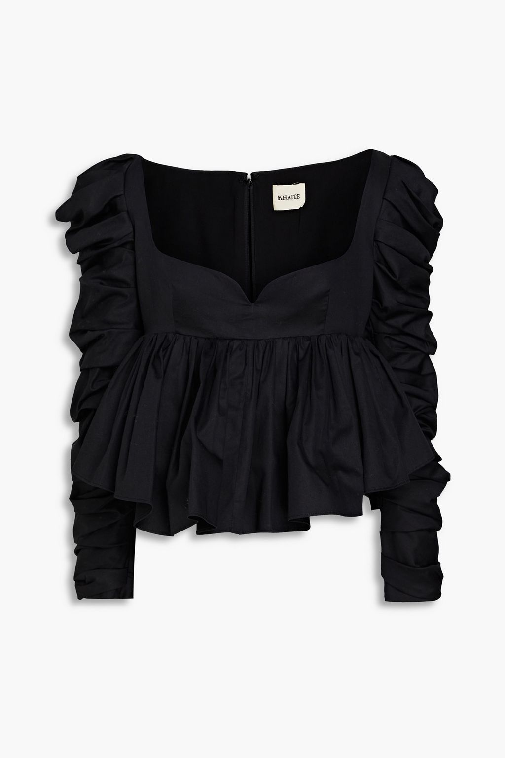 KHAITE Katia gathered cotton-poplin peplum top | THE OUTNET