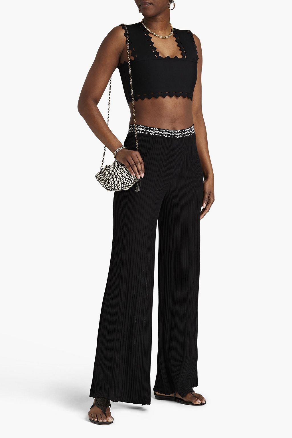 Missoni Jacquard Trimmed Ribbed Knit Wide Leg Pants The Outnet