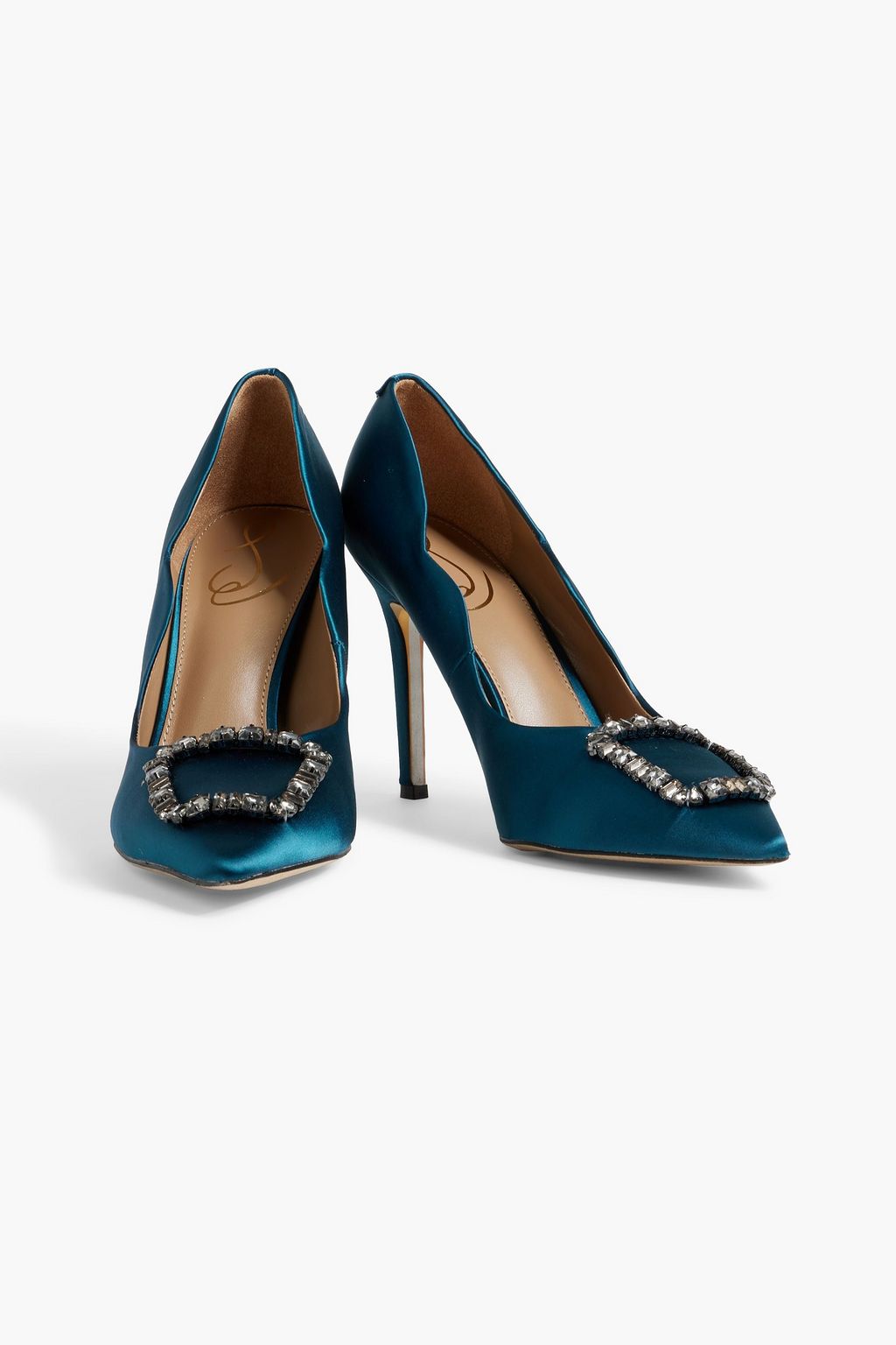 SAM EDELMAN Harriet crystal-embellished satin pumps | THE OUTNET