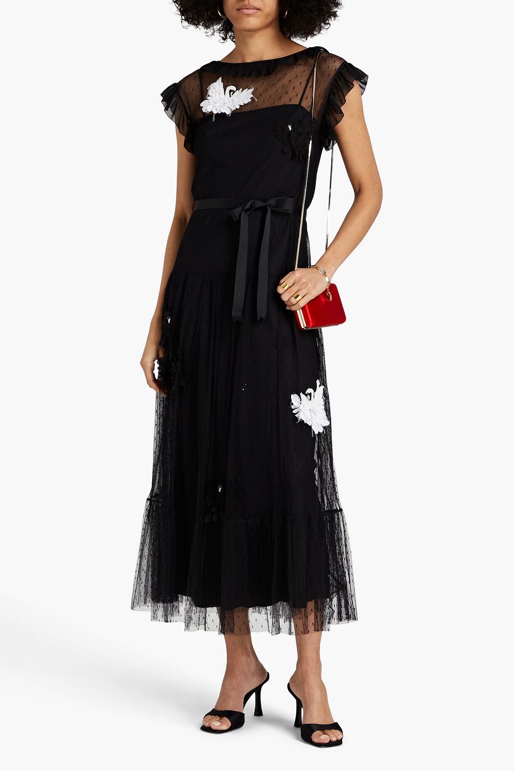 Redvalentino Gathered Embellished Point Desprit Midi Dress The Outnet