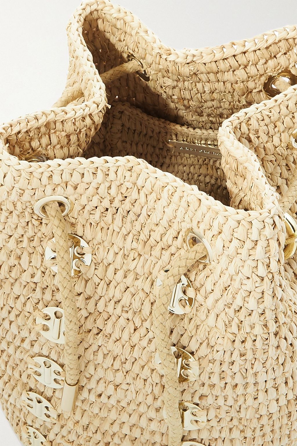 RABANNE Embellished raffia bucket bag | THE OUTNET