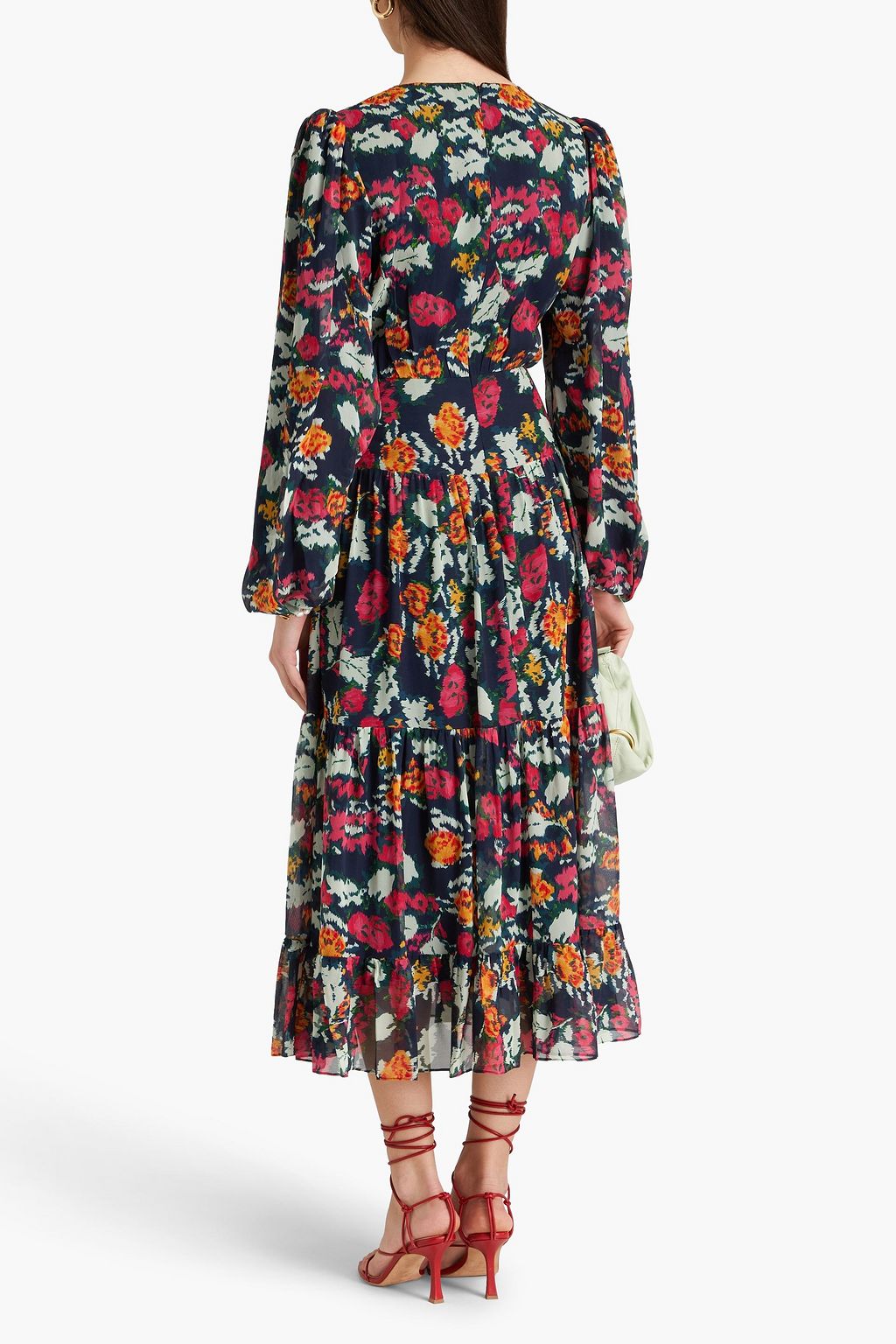 Saloni Isabel Gathered Floral Print Silk Chiffon Midi Dress The Outnet