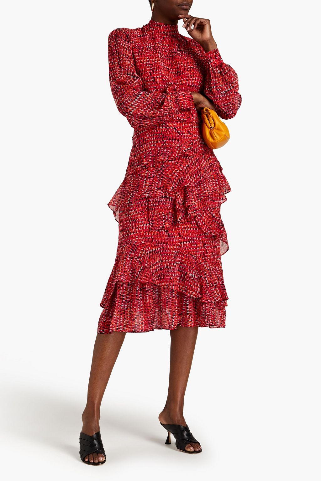 Saloni Isa Ruffled Printed Silk Chiffon Midi Dress The Outnet