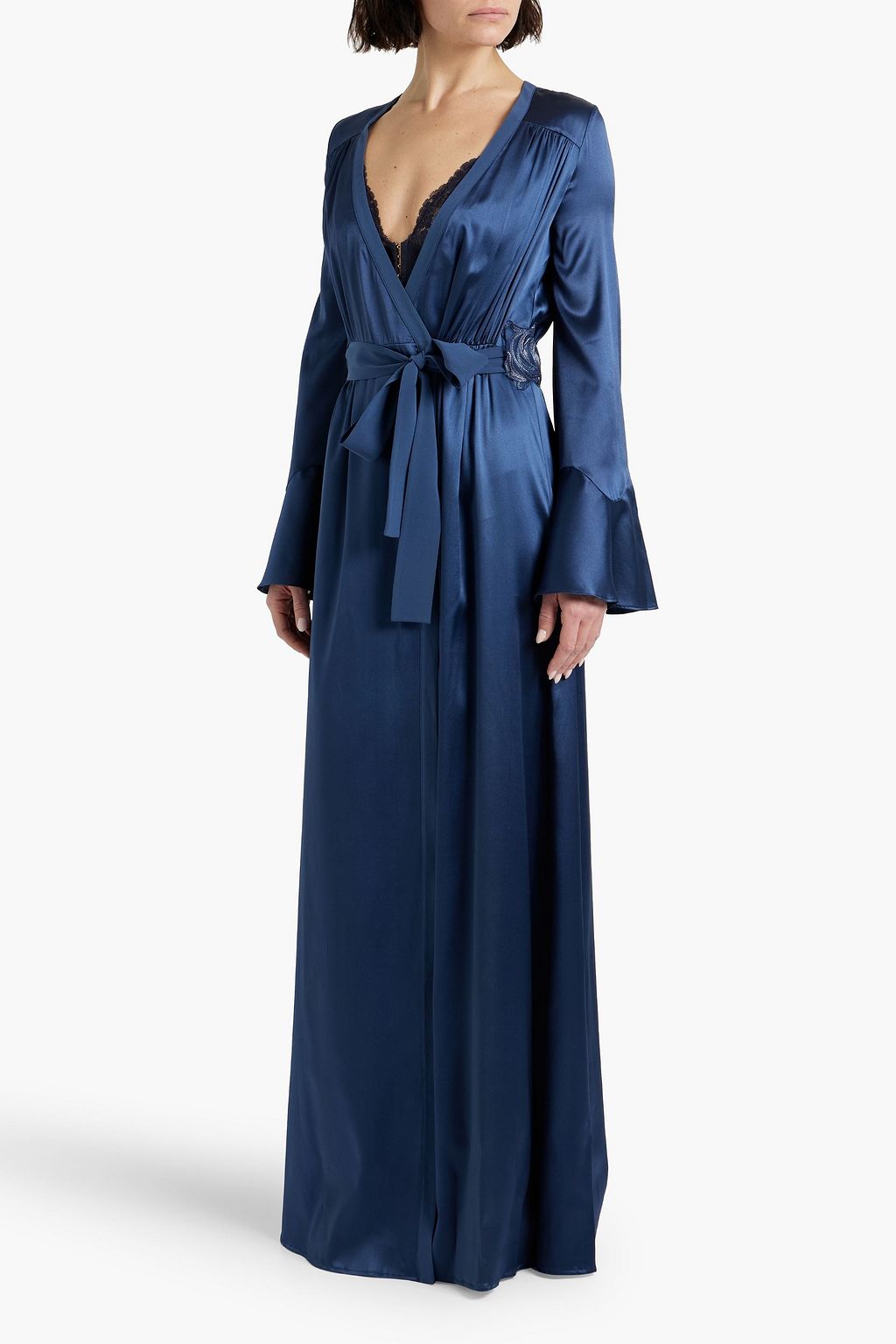 LA PERLA Embroidered stretch-silk satin robe | THE OUTNET