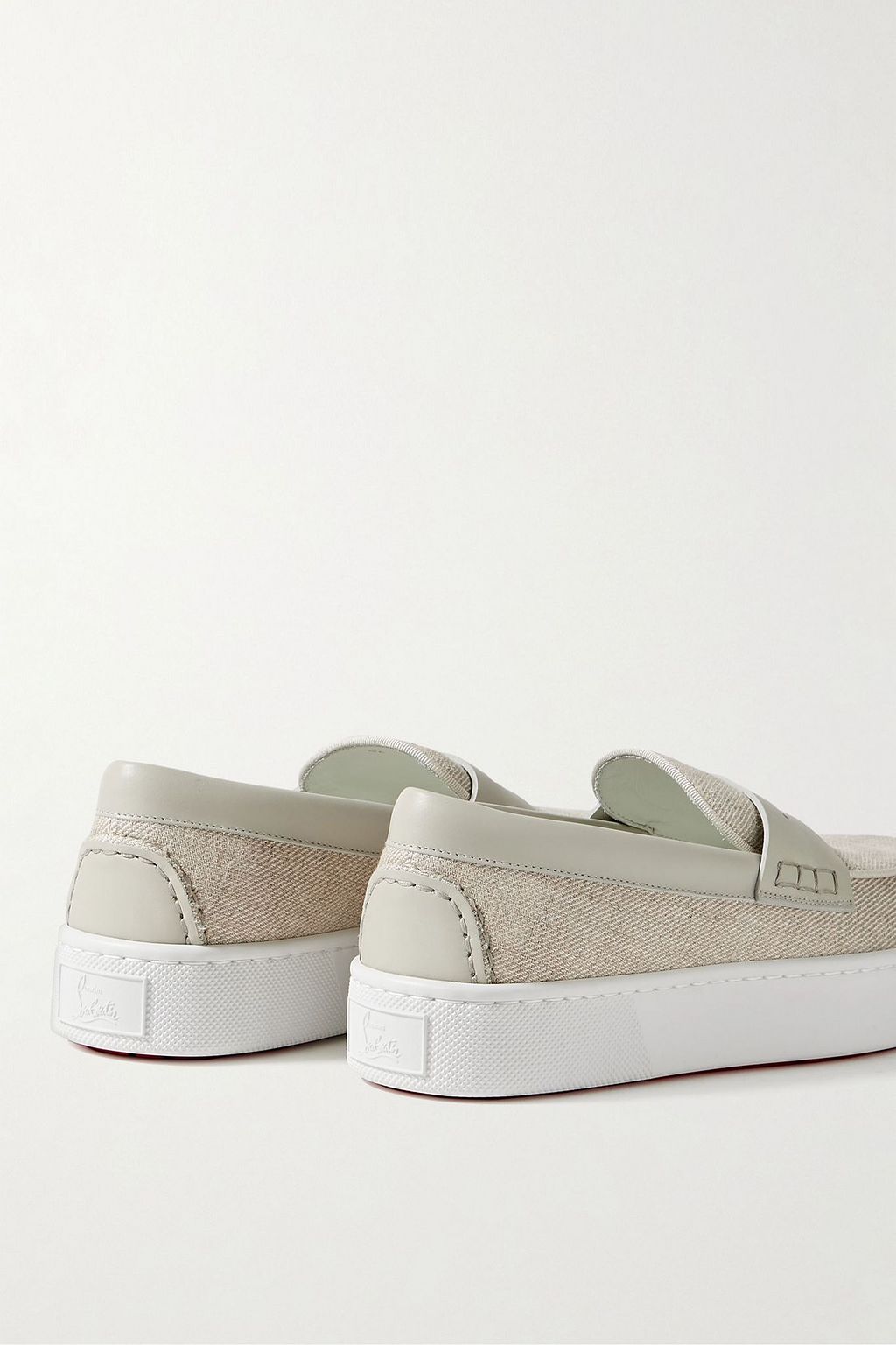 CHRISTIAN LOUBOUTIN Paqueboat leather-trimmed linen-canvas penny ...