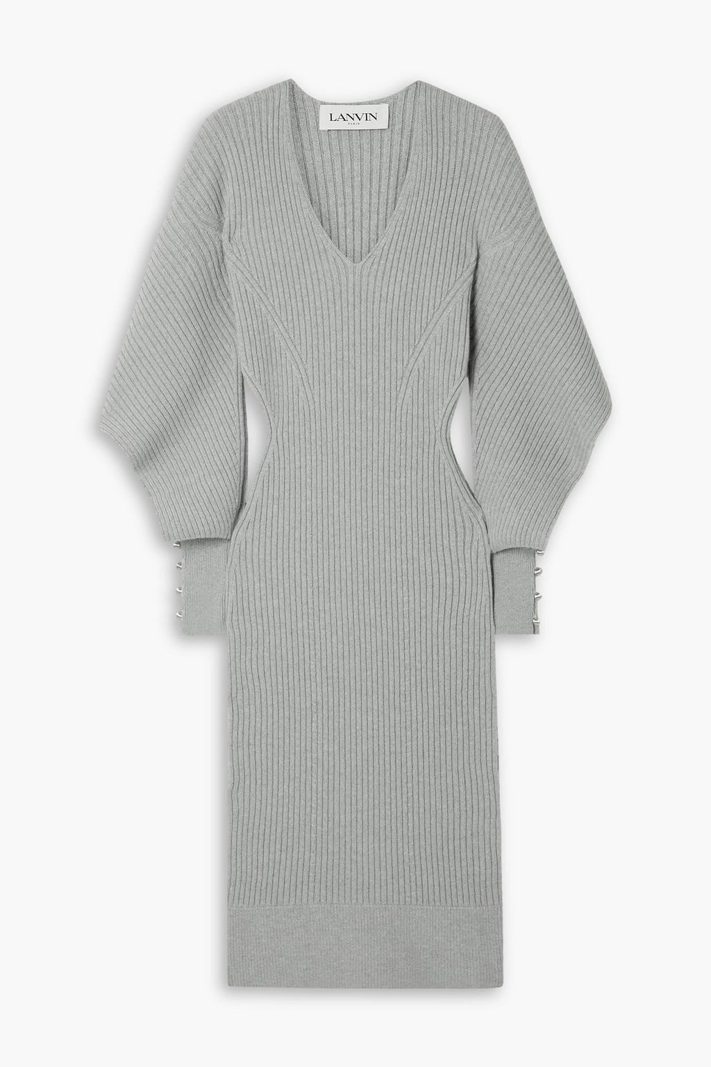 Lanvin Cutout Embellished Ribbed Wool And Cashmere Blend Midi Dress