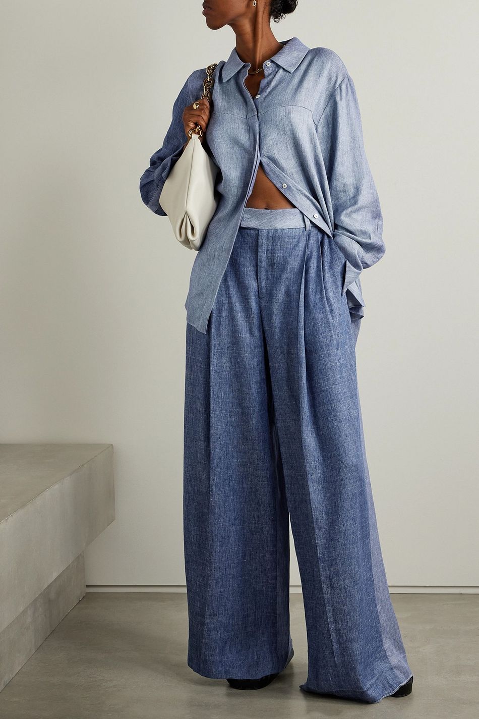 PARTOW Rhett pleated two-tone chambray wide-leg pants | THE OUTNET