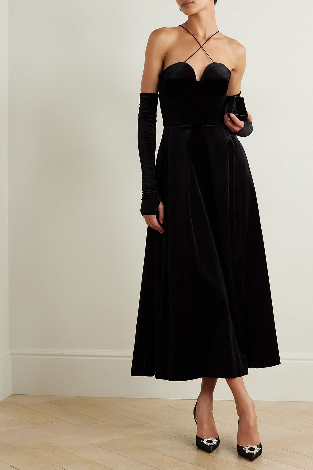 ALEX PERRY Patten pleated velvet gown and gloves set | THE OUTNET