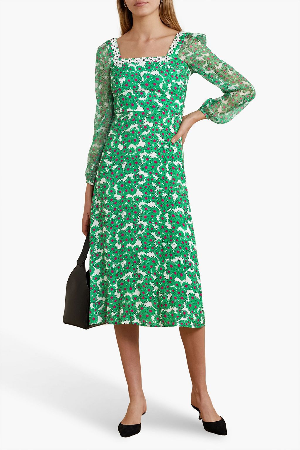 HVN Matilda floral-print voile and silk-chiffon midi dress | THE OUTNET