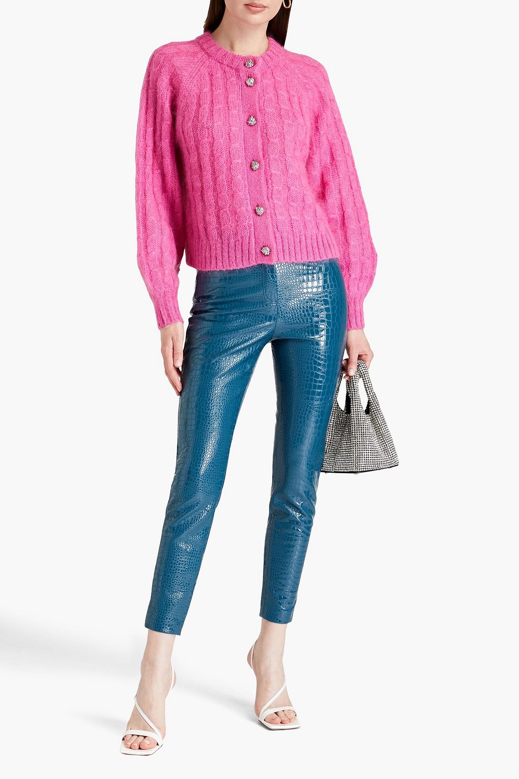 ROTATE BIRGER CHRISTENSEN Faux croc-effect patent-leather skinny pants ...