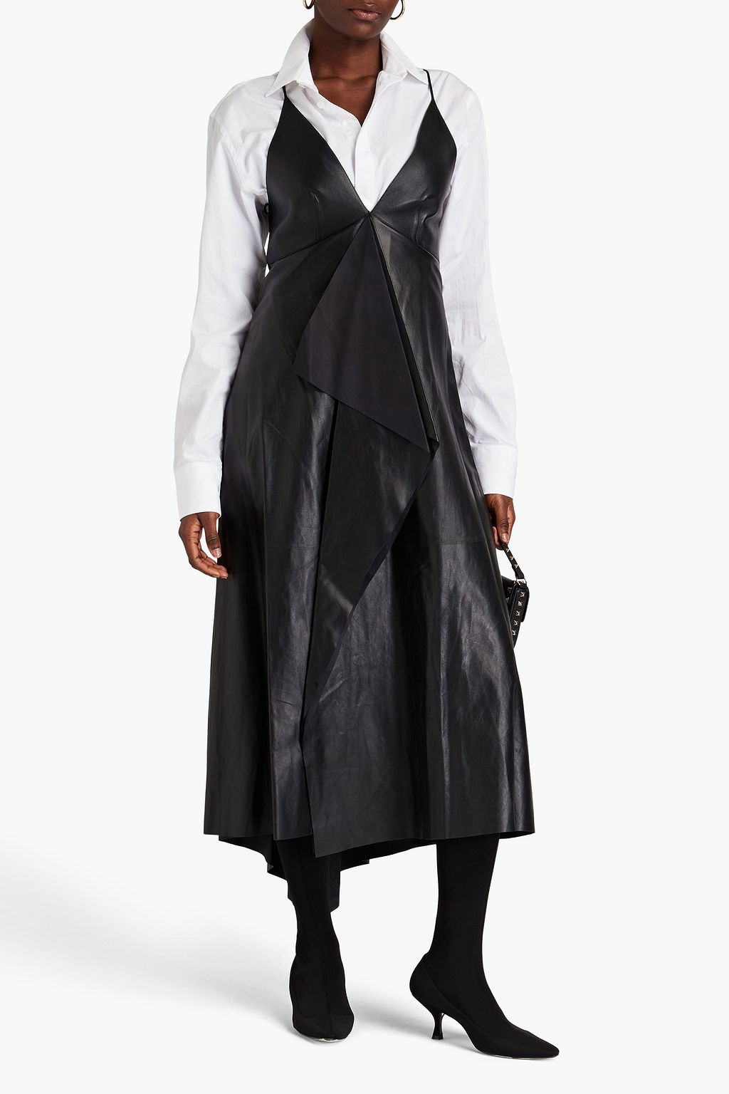VALENTINO GARAVANI Draped leather midi dress | THE OUTNET