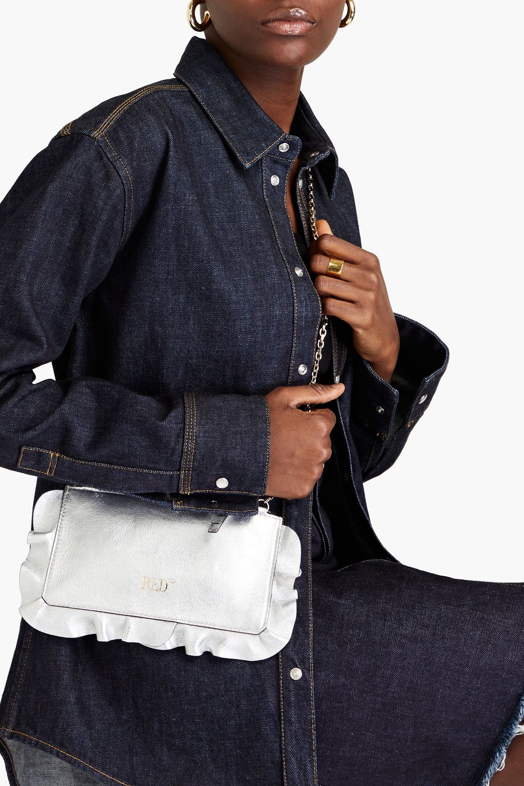RED(V) Rock Ruffles metallic textured-leather shoulder bag | THE OUTNET