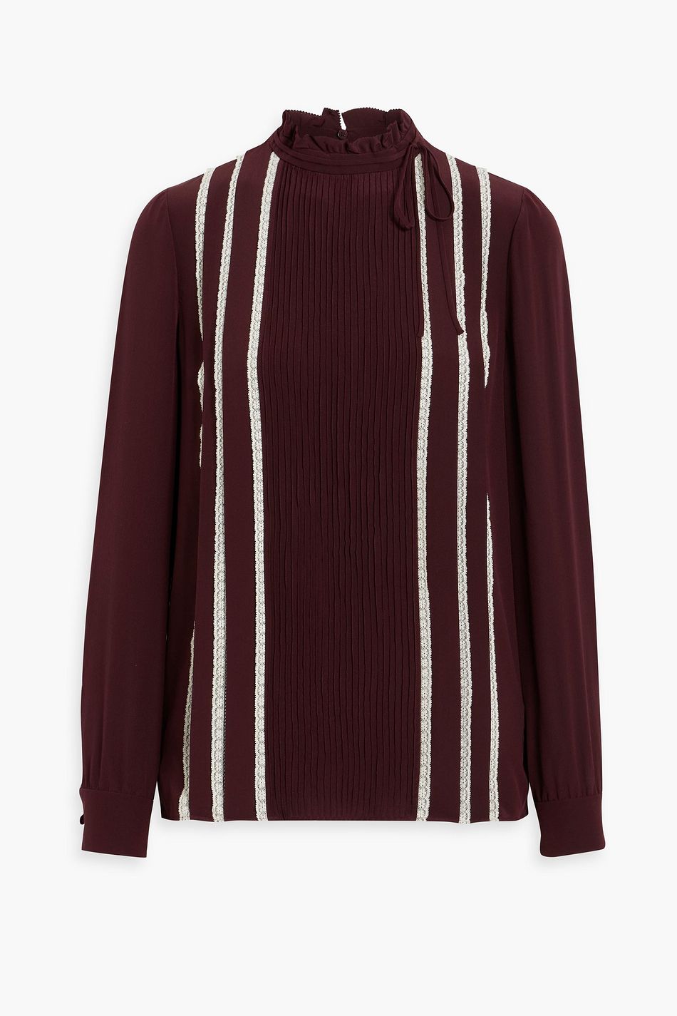 Valentino Garavani Lace Trimmed Pintucked Silk Crepe Blouse The Outnet
