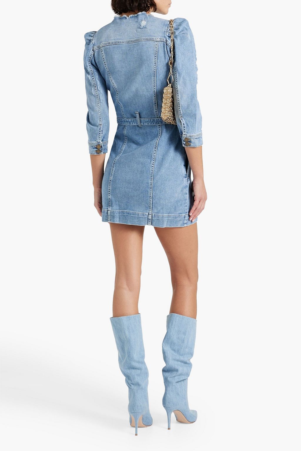 RETROFÊTE Jamie belted distressed denim mini dress | THE OUTNET