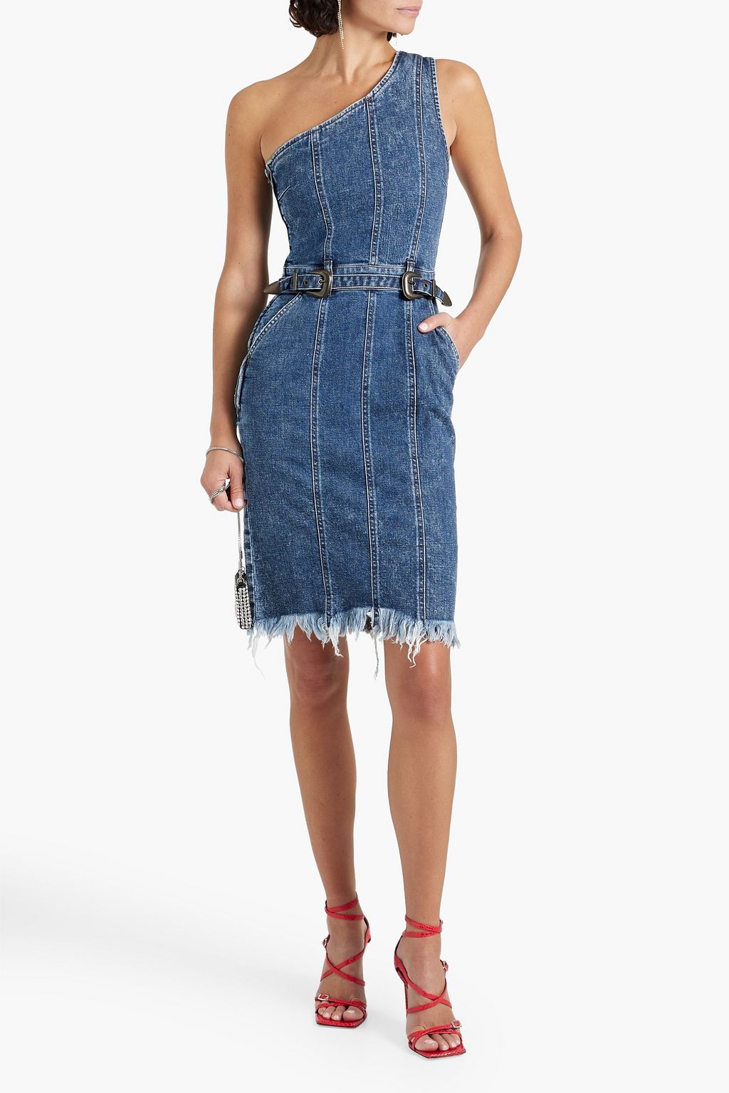 RETROFÊTE One-shoulder belted denim dress | THE OUTNET