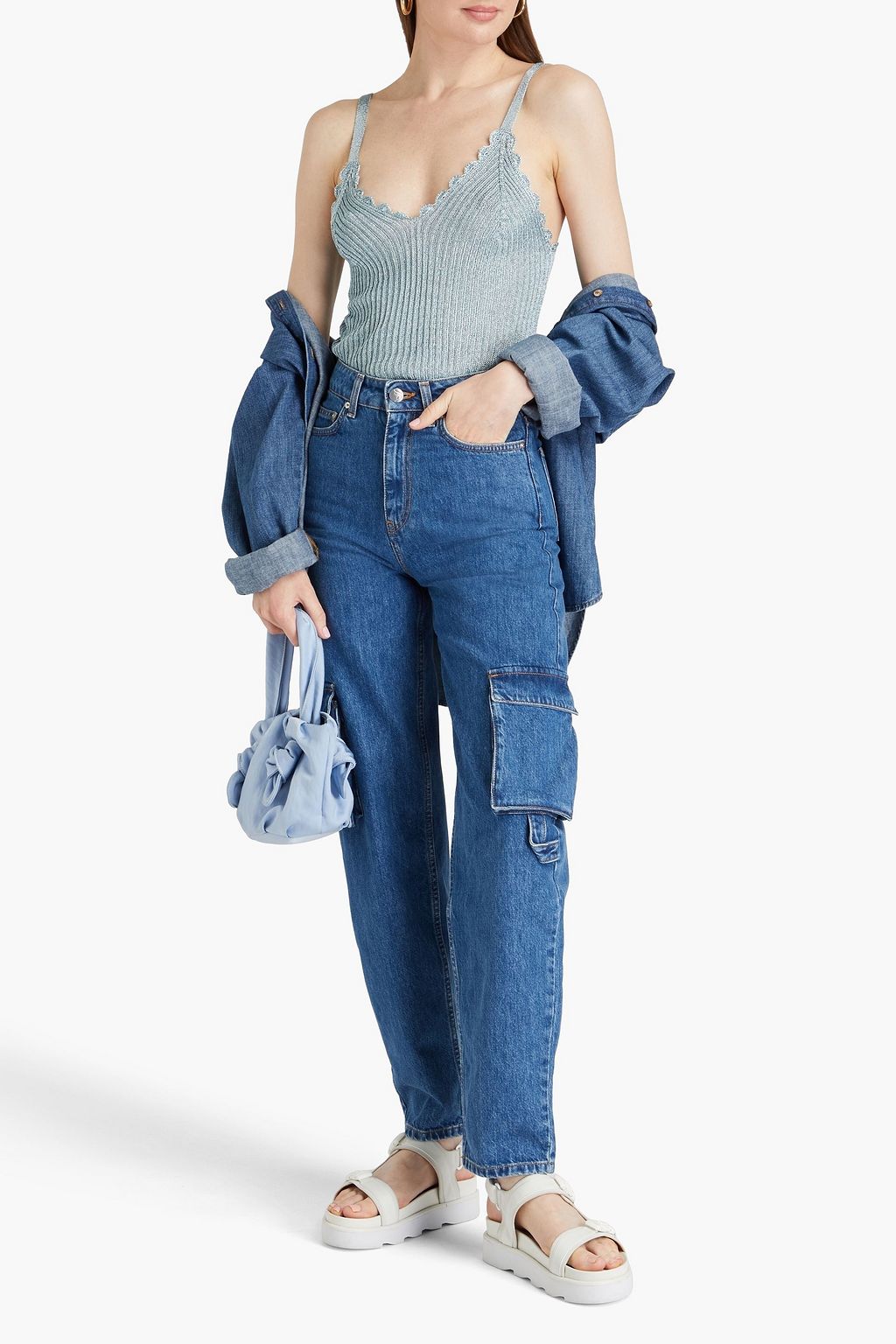 GANNI Heather metallic ribbed-knit tank | THE OUTNET