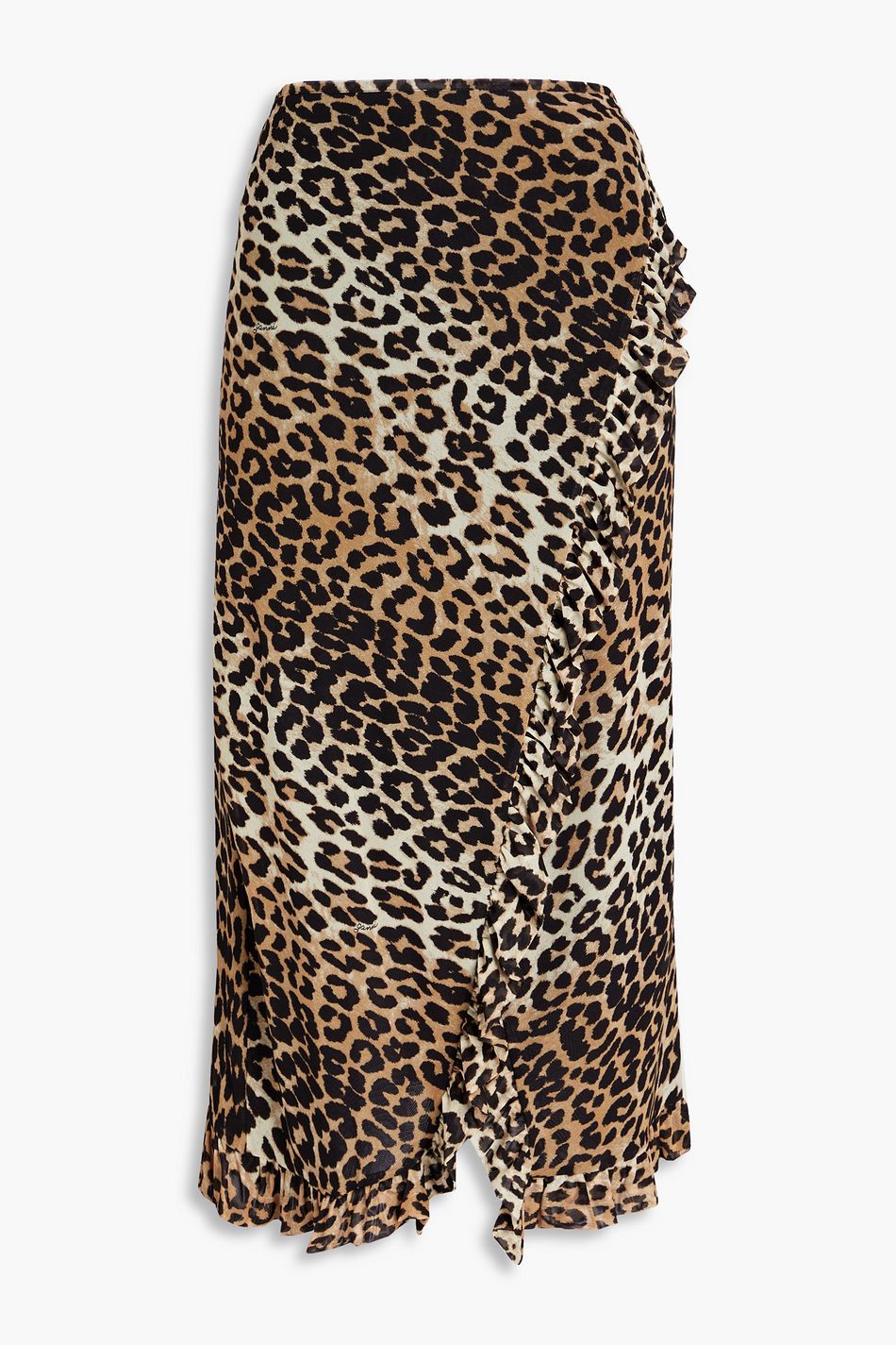 GANNI Ruffled leopard-print stretch-mesh midi wrap skirt | THE OUTNET