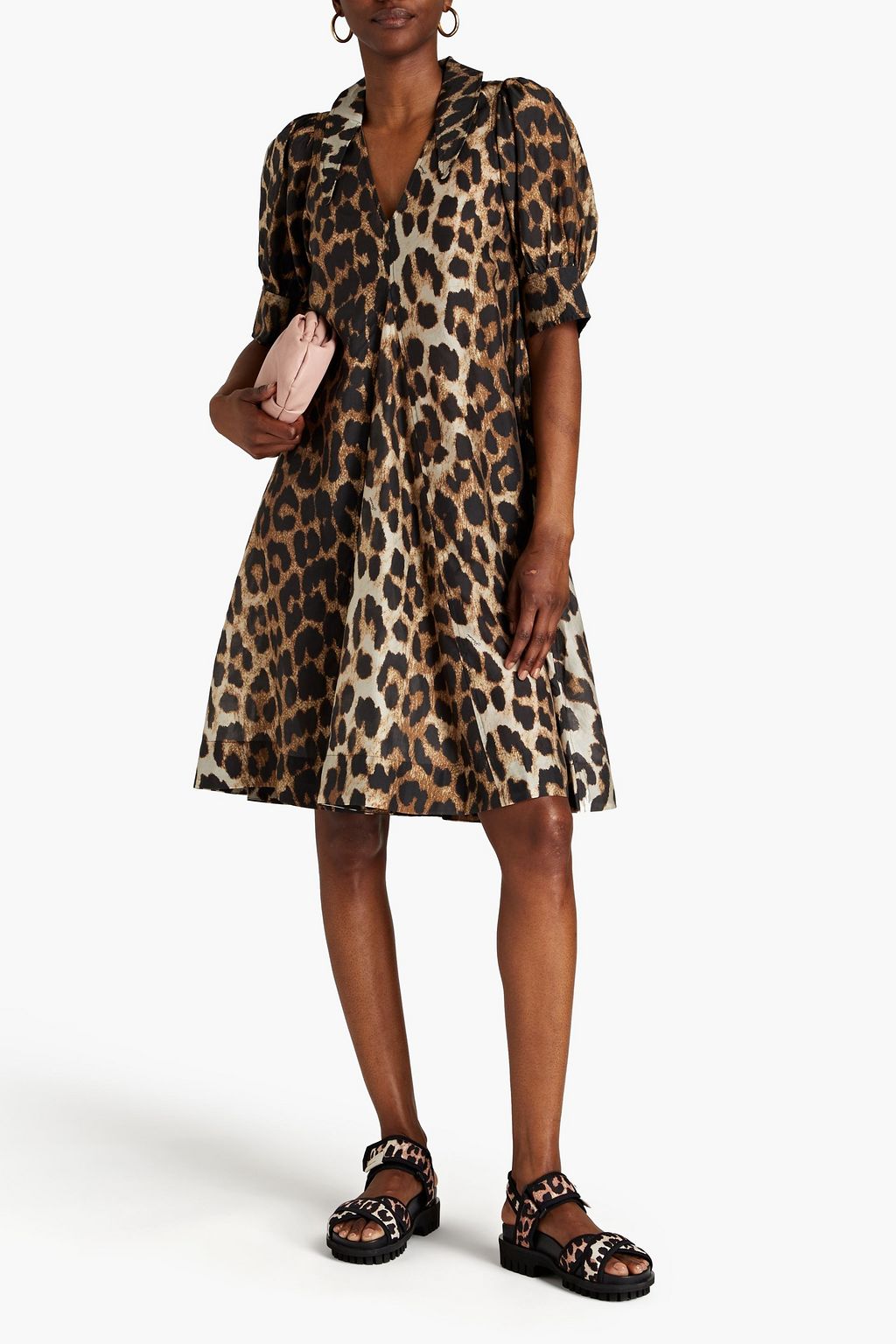 Ganni Leopard Print Lyocell Blend Dress The Outnet