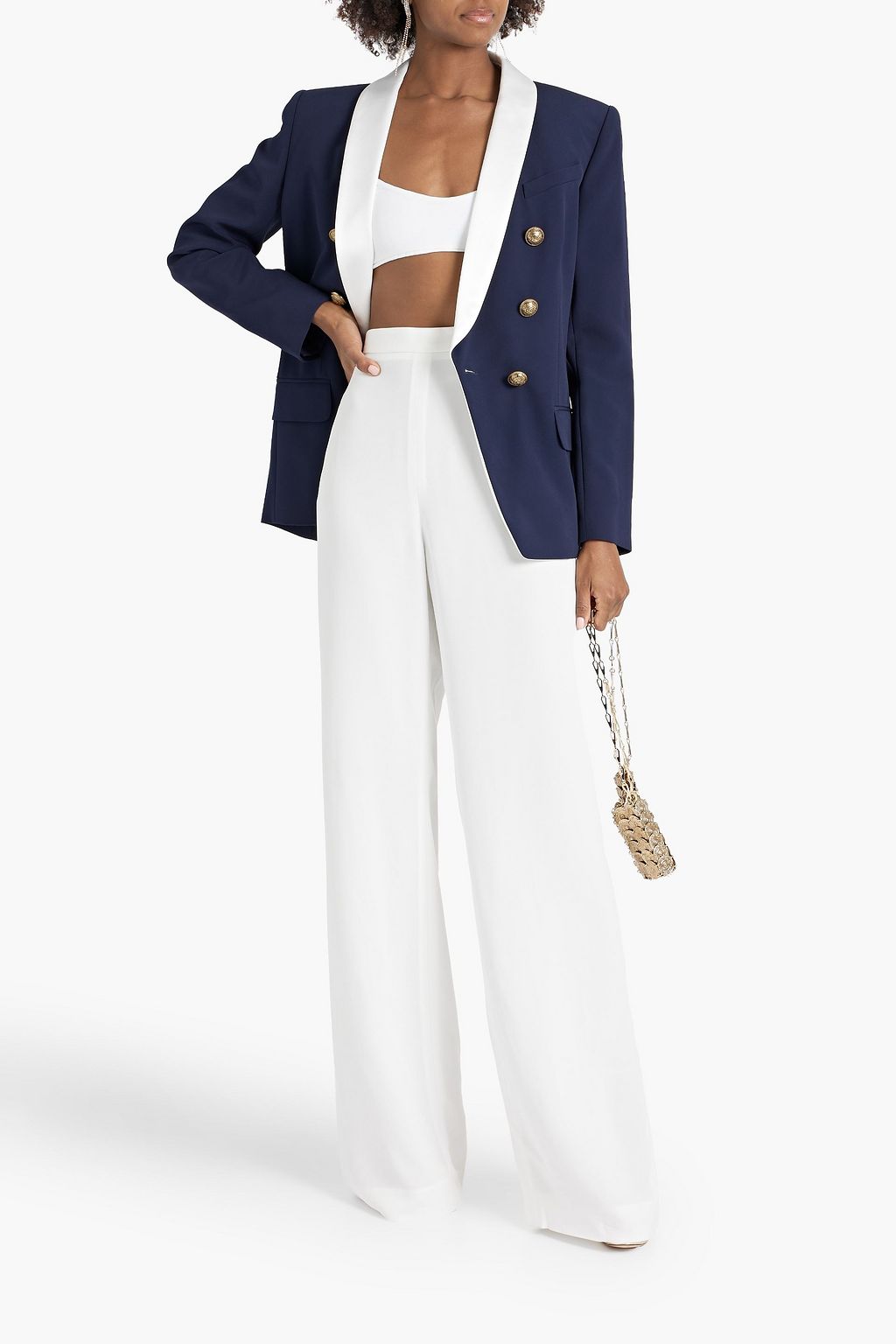 BALMAIN Double-breasted two-tone crepe blazer | THE OUTNET