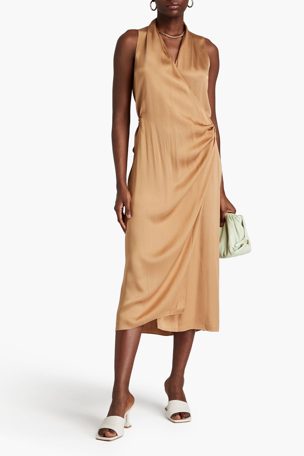 VINCE. Draped satin-crepe midi wrap dress | THE OUTNET