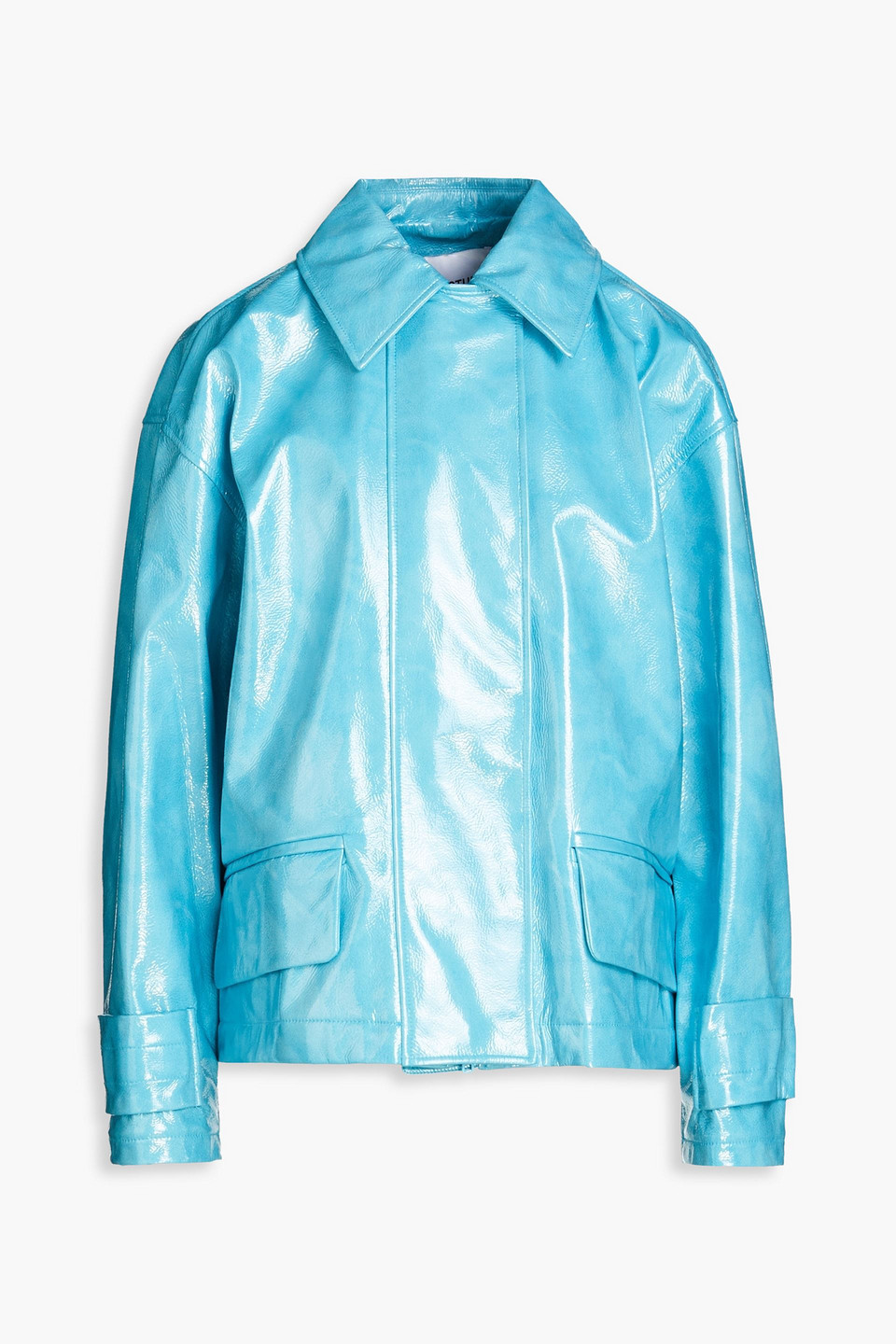 Stand Studio Constance Faux Patent-leather Jacket In Baby Blue | ModeSens