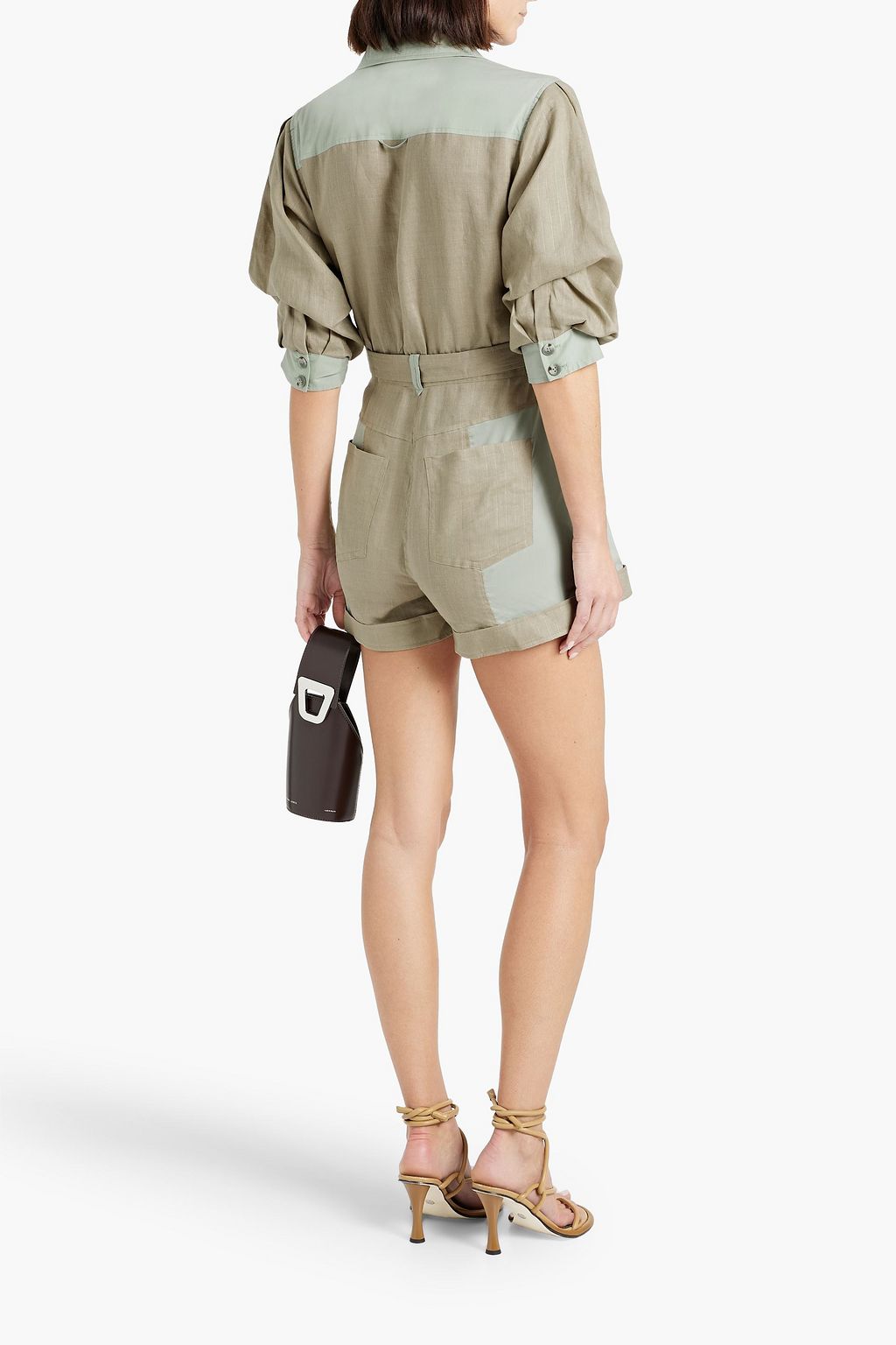 SIMKHAI Aliza poplin-trimmed belted linen playsuit | THE OUTNET