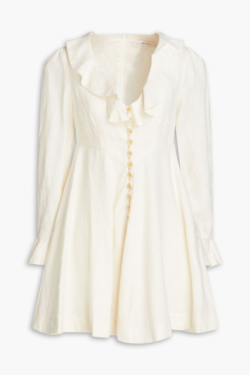 ZIMMERMANN Embellished ruffled linen mini dress | THE OUTNET