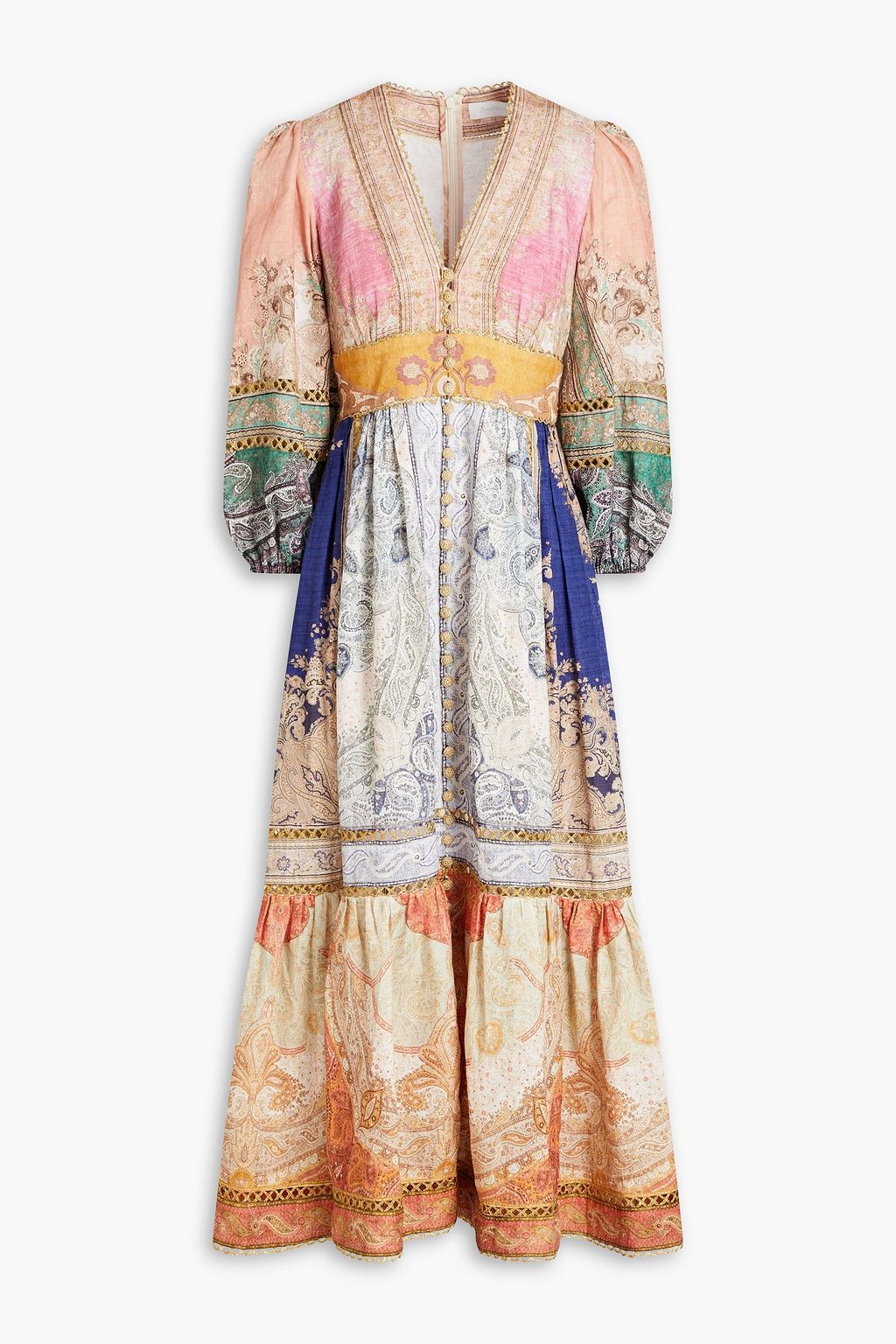 ZIMMERMANN Lattice-trimmed paisley-print linen midi dress | THE OUTNET