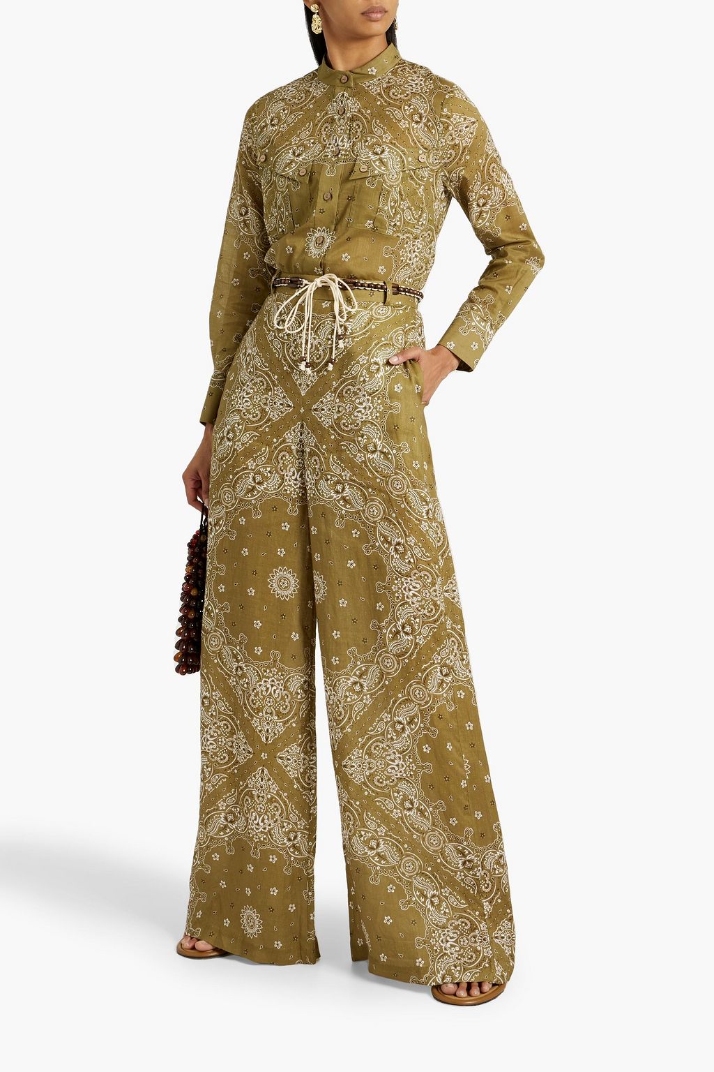 ZIMMERMANN Belted paisley-print linen wide-leg pants | THE OUTNET