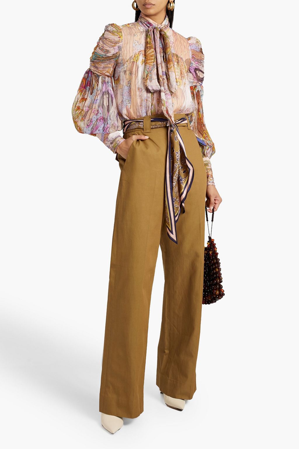 ZIMMERMANN Belted cotton-blend sateen wide-leg pants | THE OUTNET